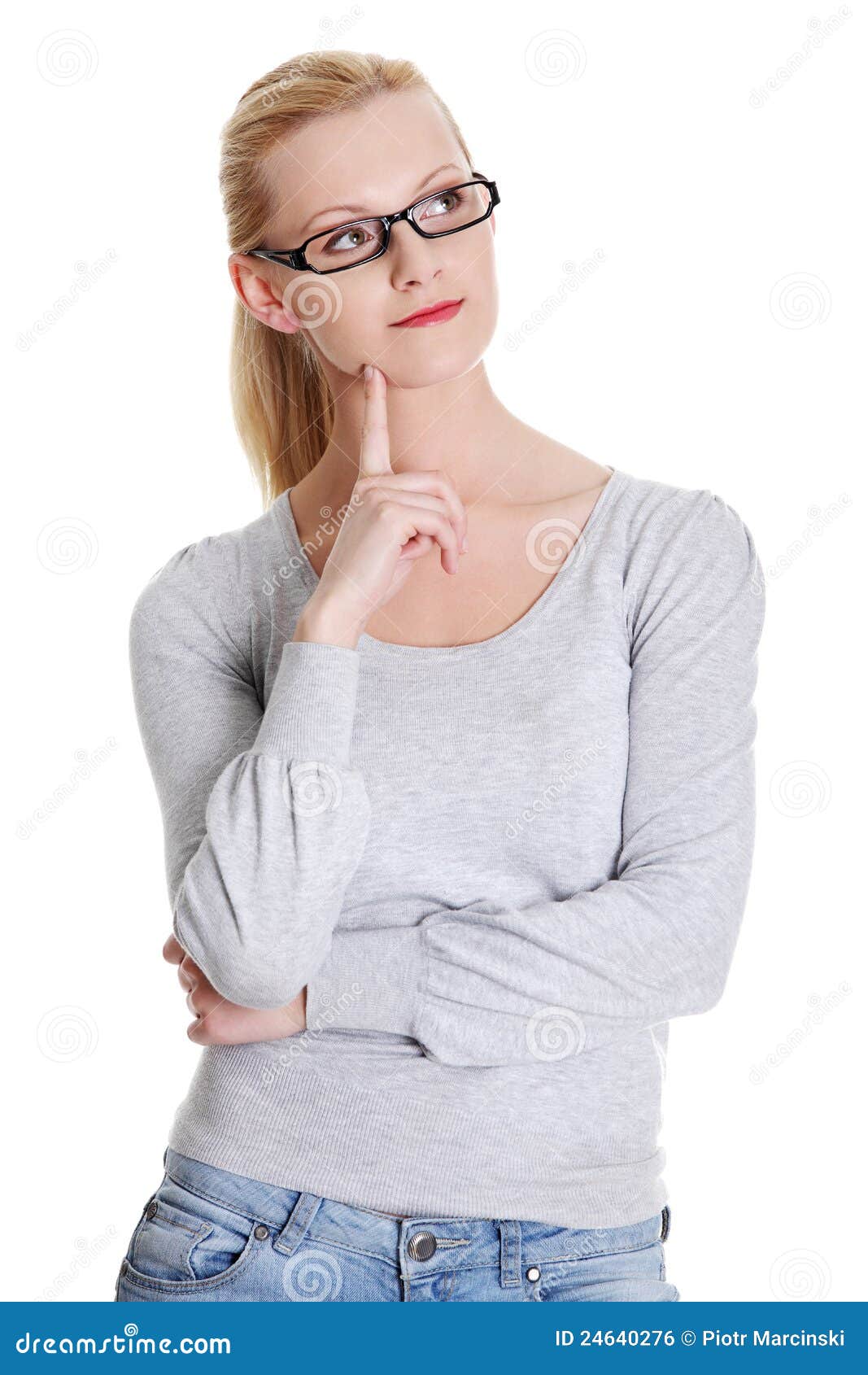 Pretty, Happy, Young Woman Thinking Stock Photo - Image of closeup ...