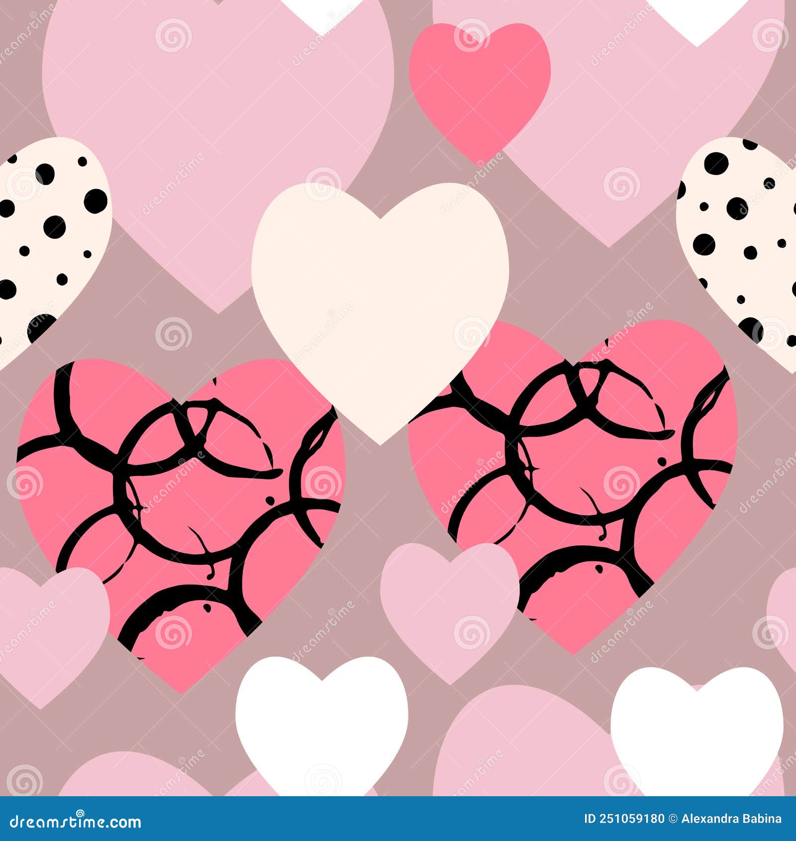 Pretty Hearts, Circles and Dots Seamless Pattern. Stock Vector ...