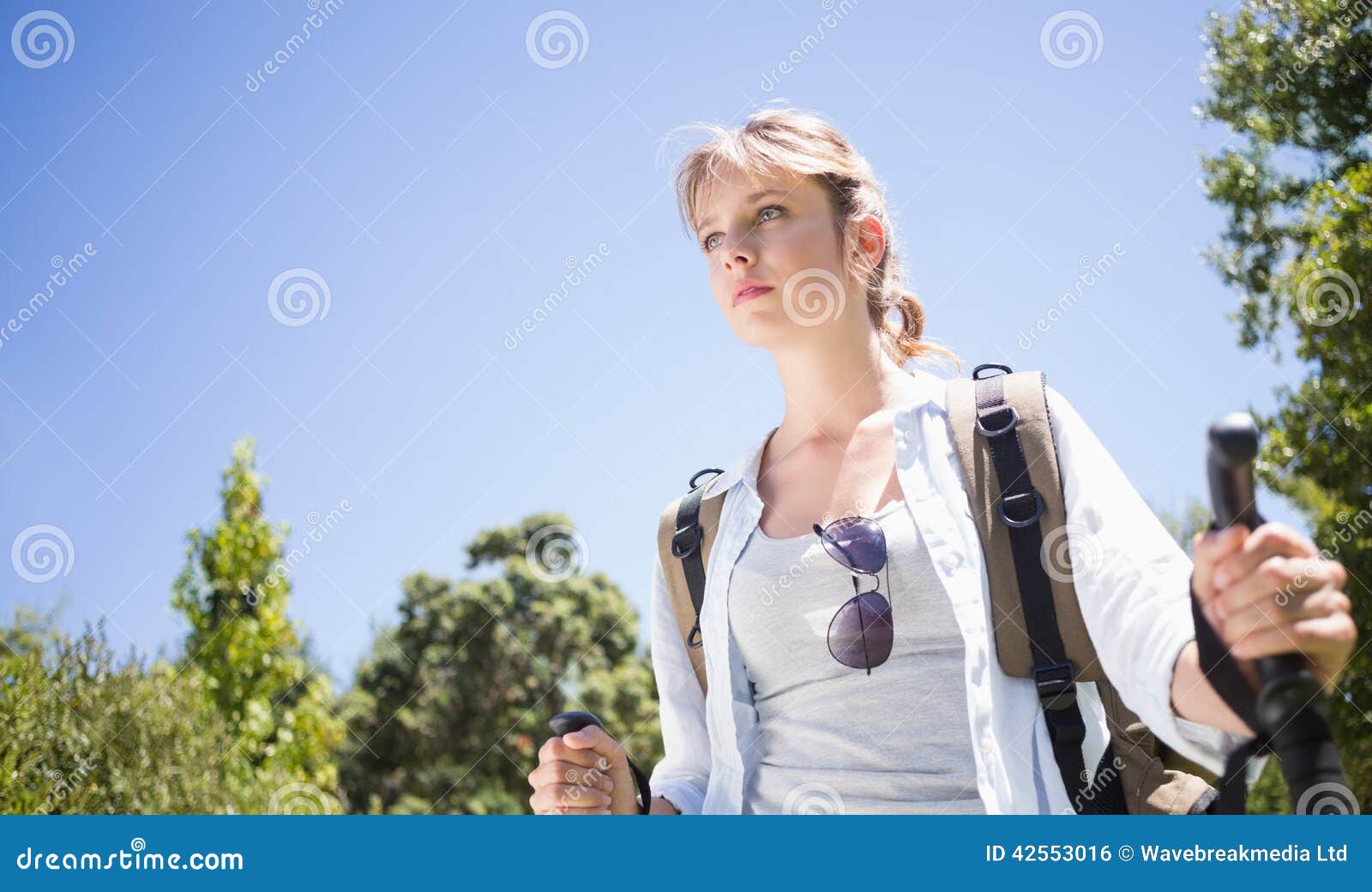 Pretty Hiker with Backpack Walking Uphill Stock Photo - Image of angle ...