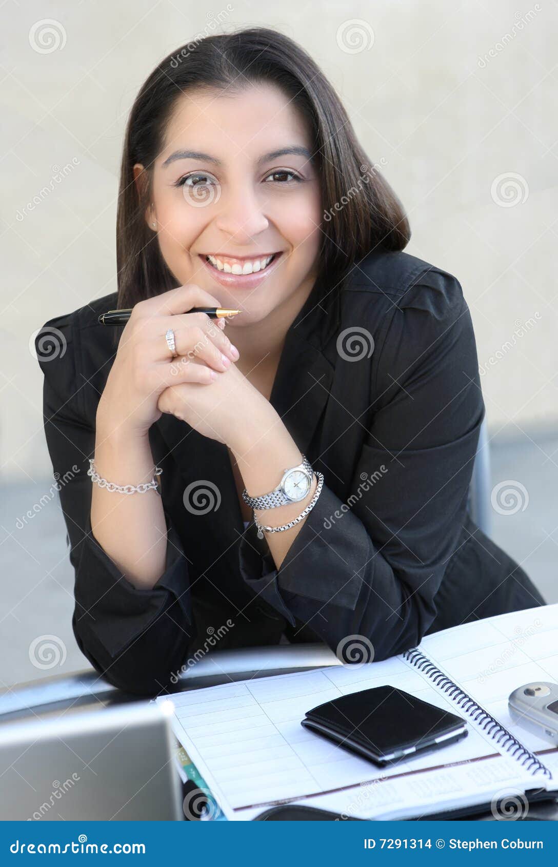 Pretty Hispanic Business Woman Stock Photo - Image of working ...