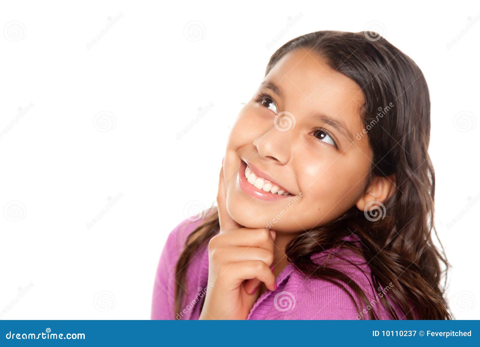Pretty Hispanic Girl Thinking Stock Image - Image of chin, colourful ...