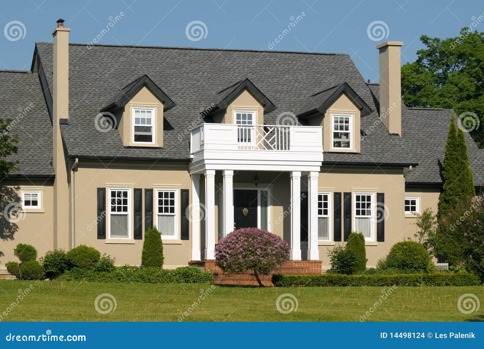 Pretty Home with White Balcony Stock Photo - Image of entrance, windows ...