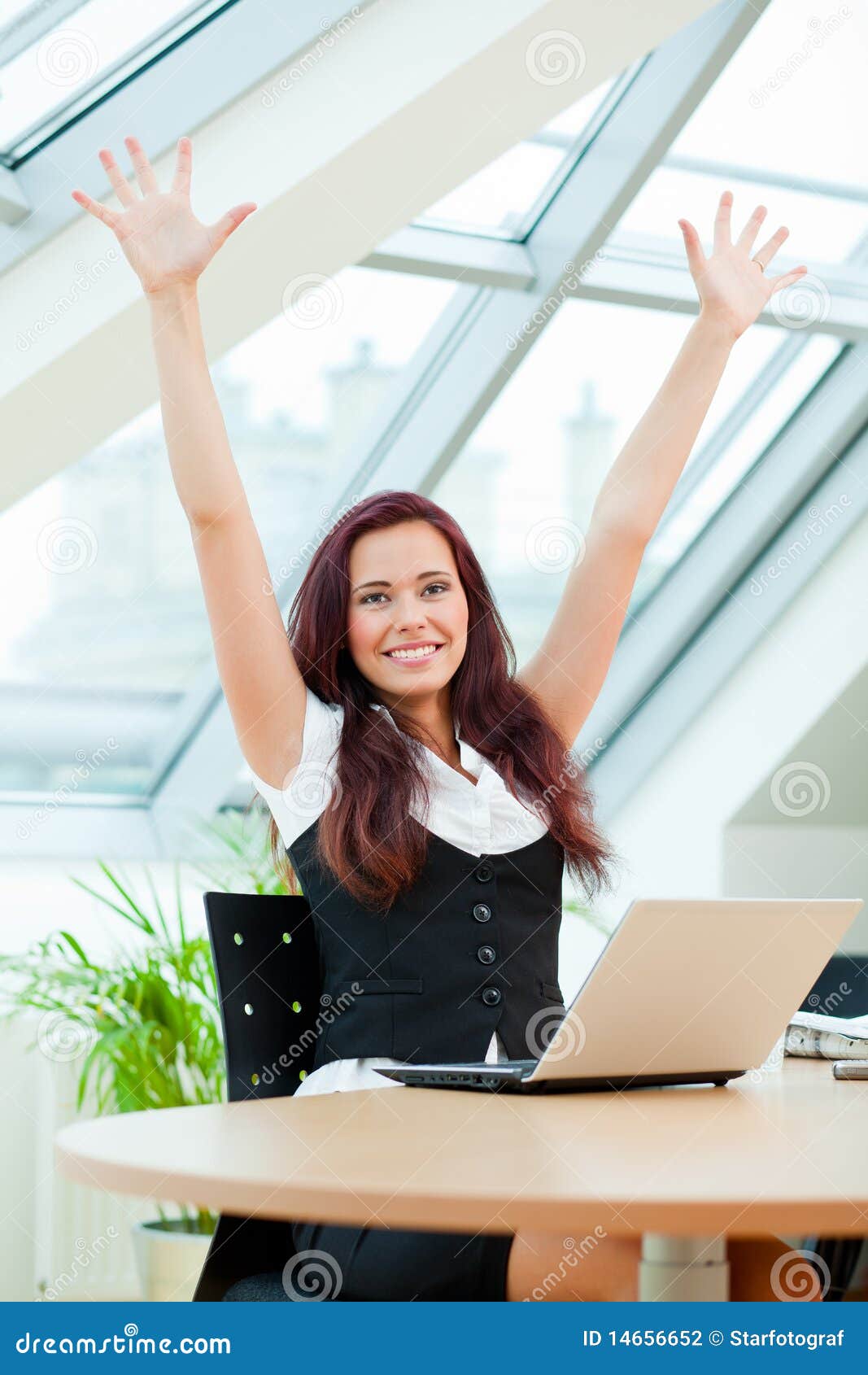 Pretty jubilant clerk stock photo. Image of haired, business - 14656652