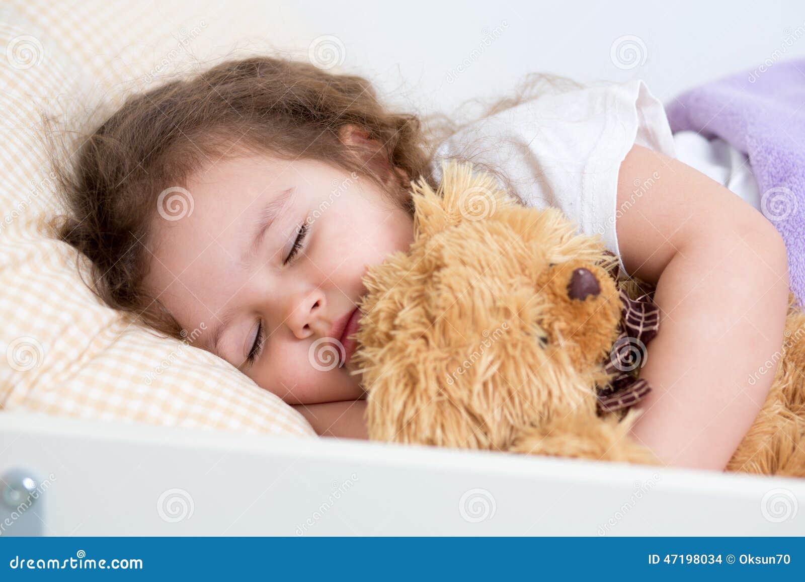 Pretty Kid Girl Sleeping in Bed Stock Photo - Image of asleep, portrait ...