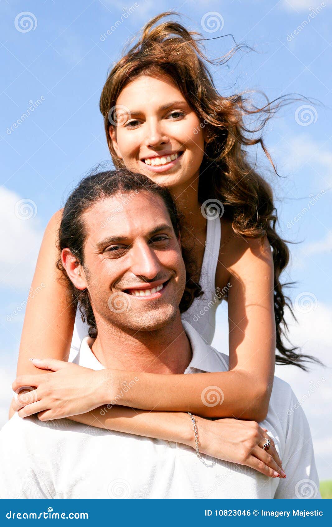 Pretty Lady with Arms Around Her Man Stock Photo - Image of ...