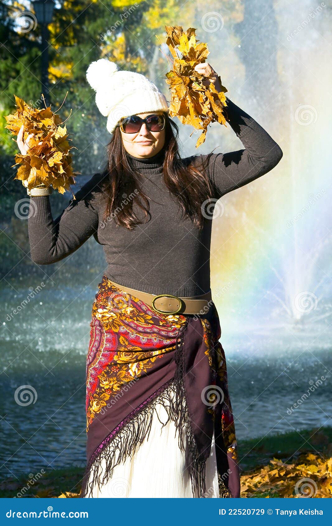 Pretty Lady with Autumn Leaves Stock Image - Image of people, branch ...