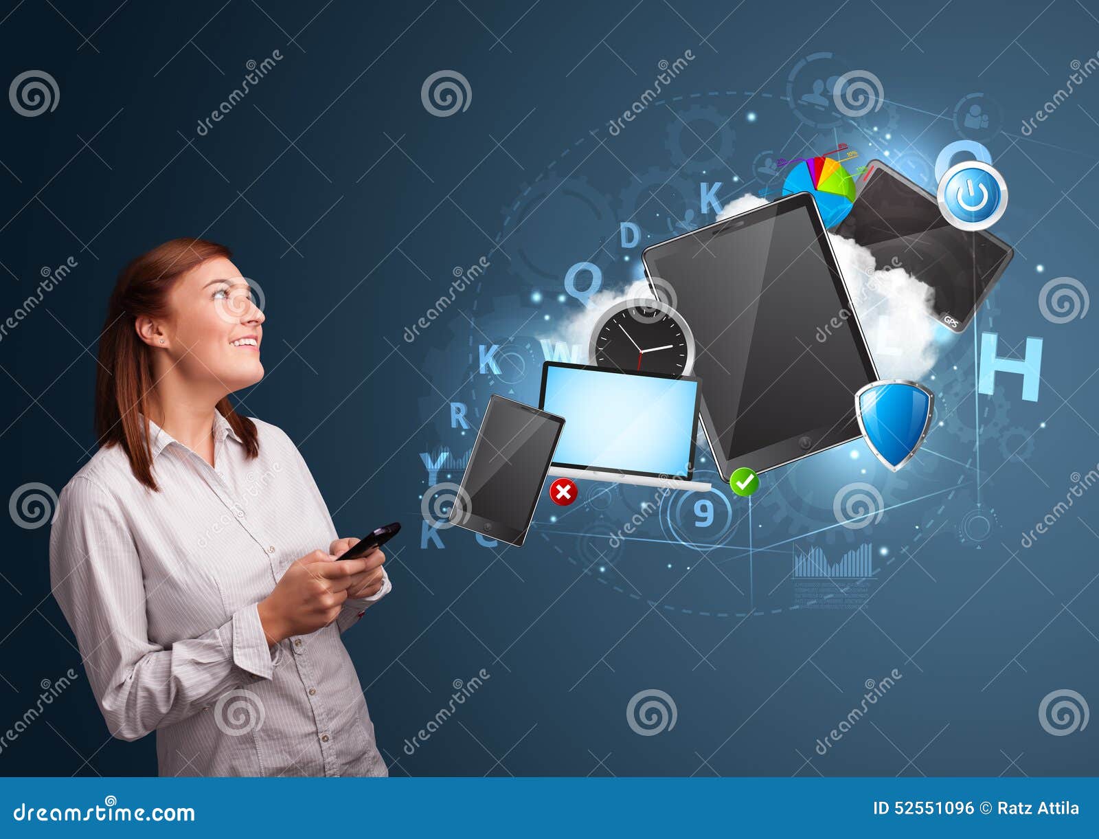 Pretty Lady Browsing on Her Smartphone Stock Photo - Image of computing ...
