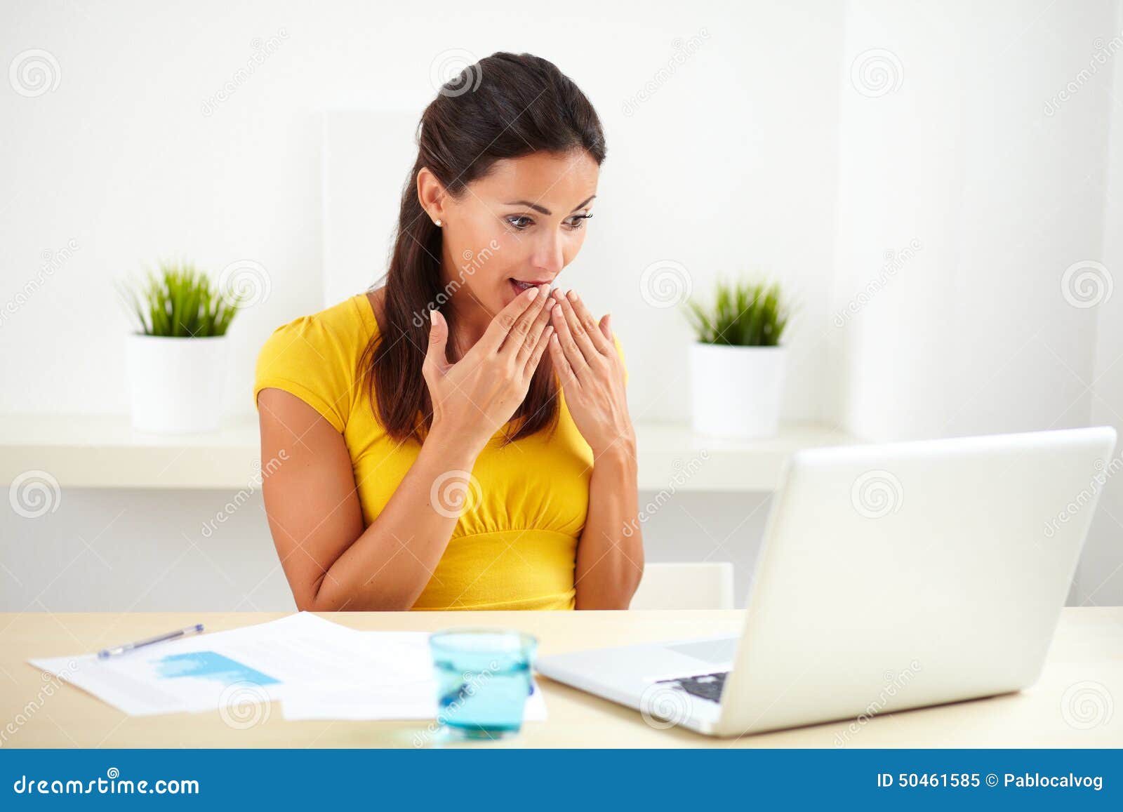 Pretty Lady Doing Customer Service Looking Shocked Stock Image - Image ...