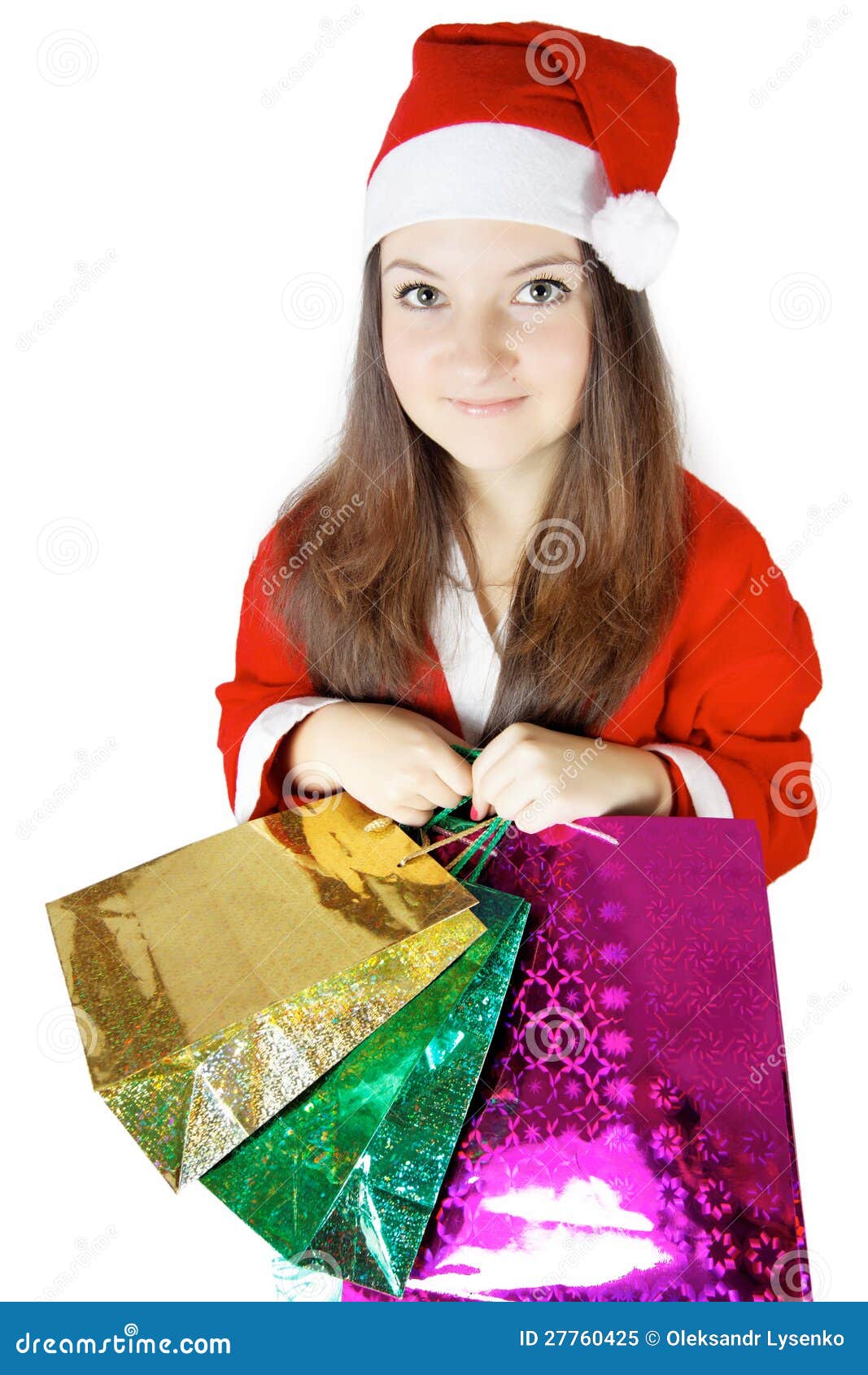 Pretty Lady Dressed As Santa With Presents Stock Image - Image of ...