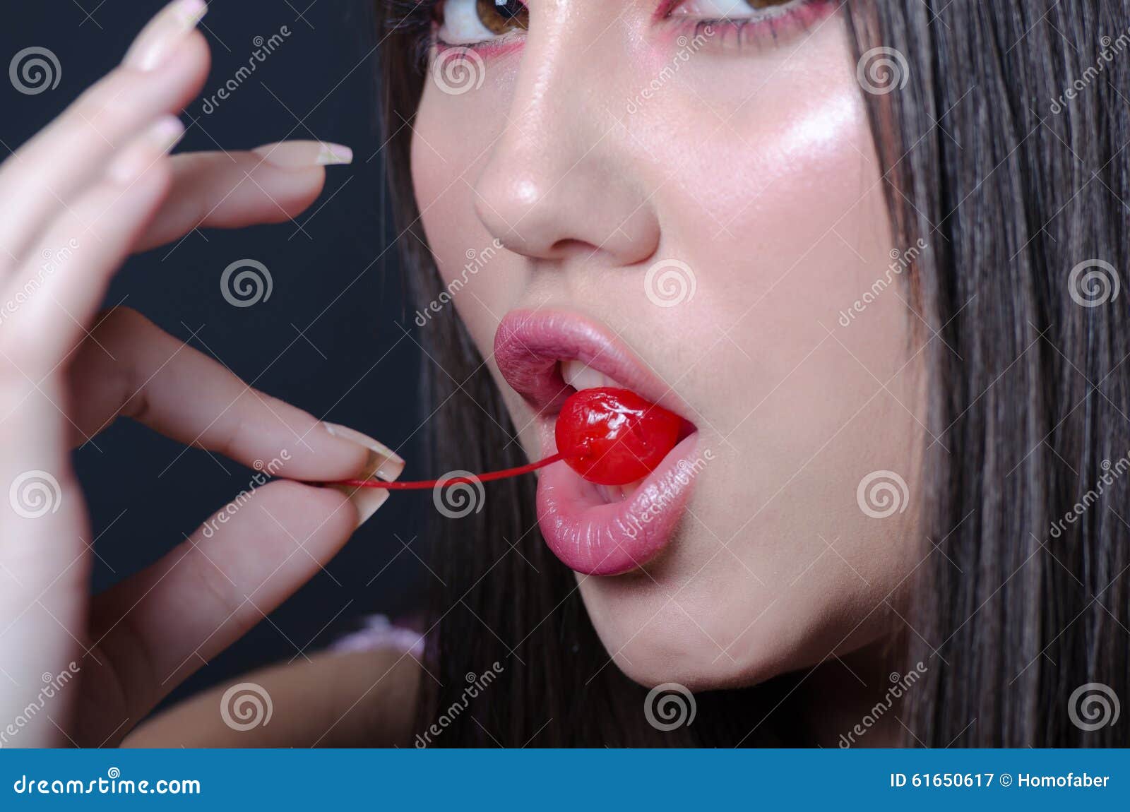 Pretty Lady Fleshy Lips Biting Sweet Cherry Stock Photos - Free ...