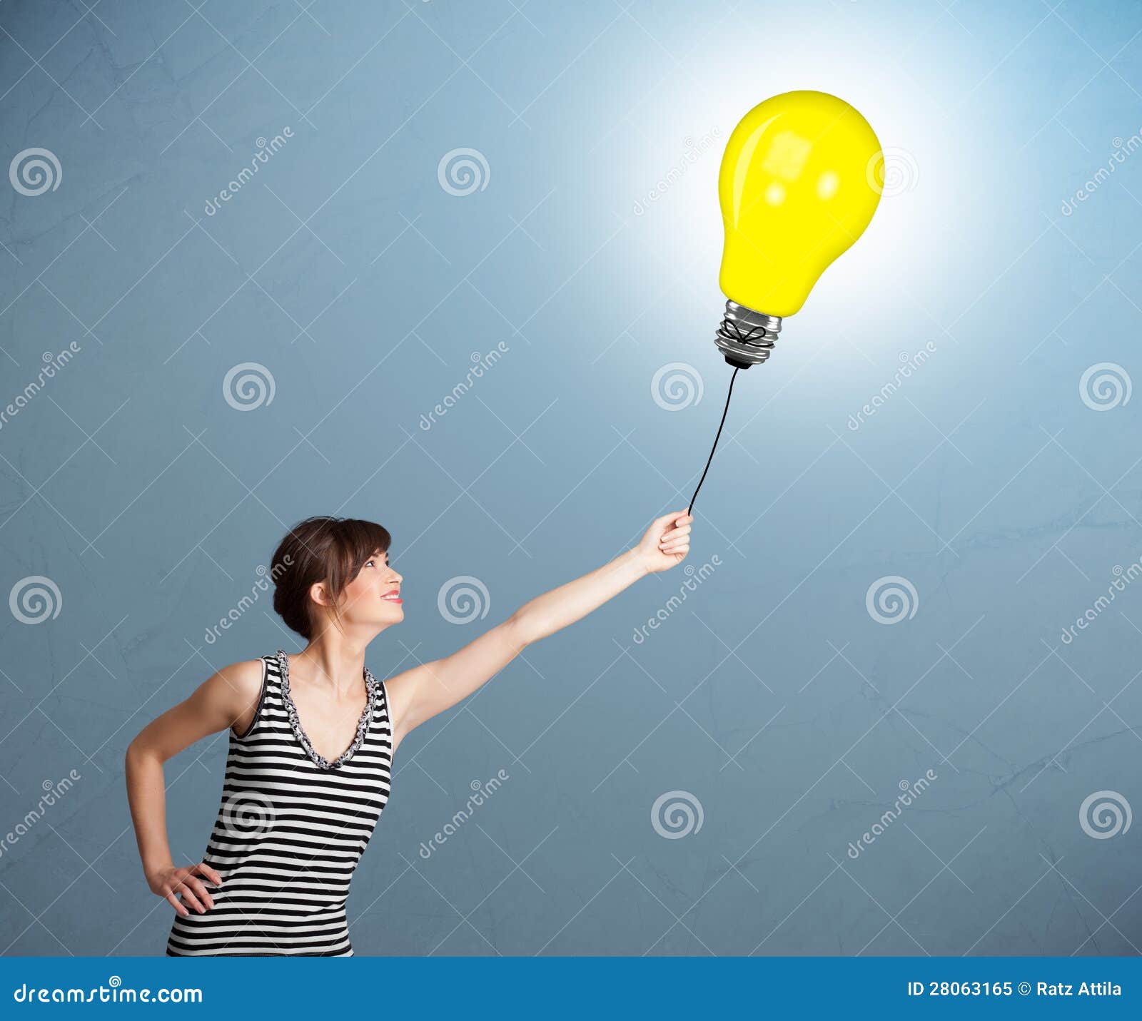 Pretty Lady Holding a Light Bulb Balloon Stock Image - Image of ...