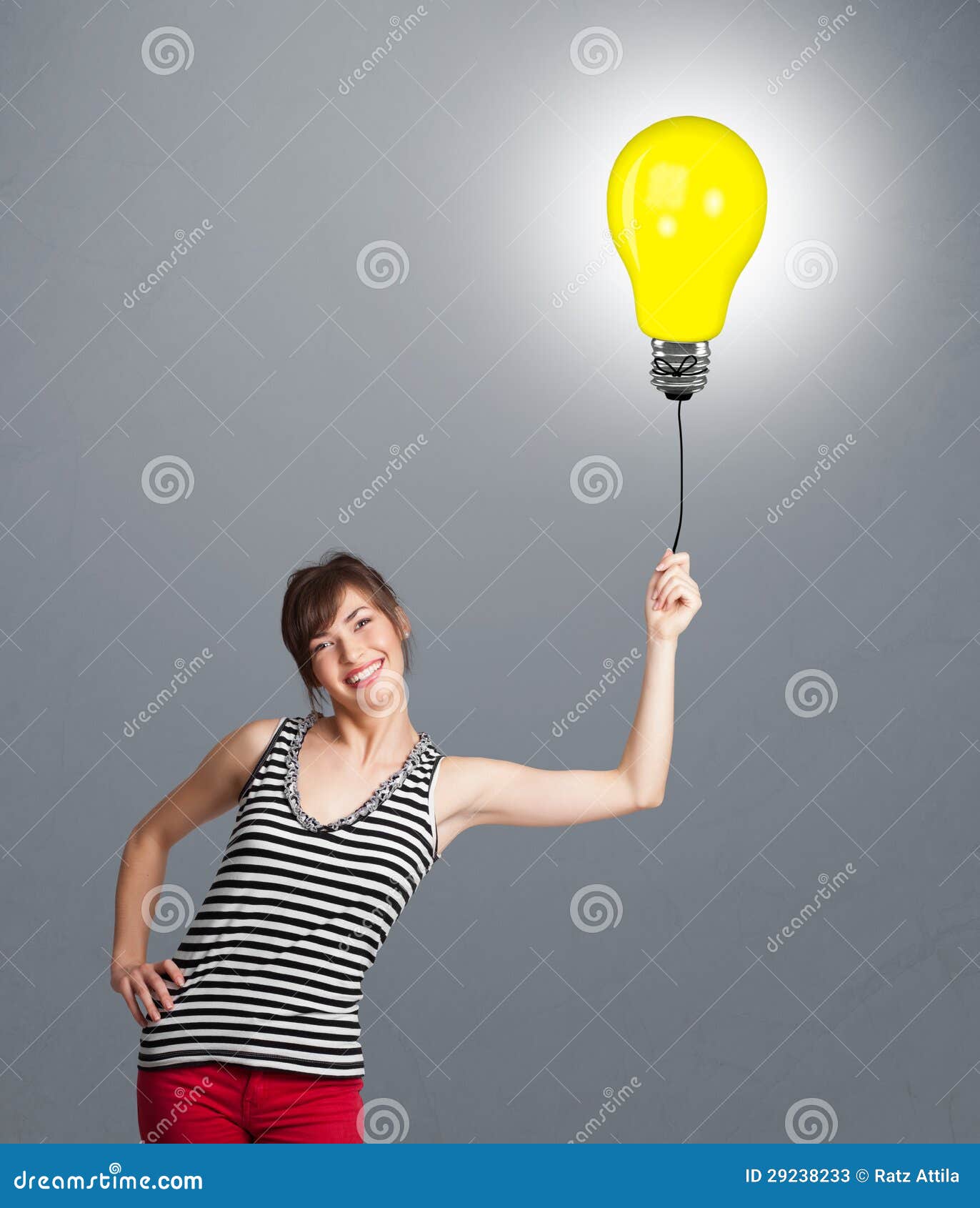 Pretty Lady Holding a Light Bulb Balloon Stock Image - Image of ...