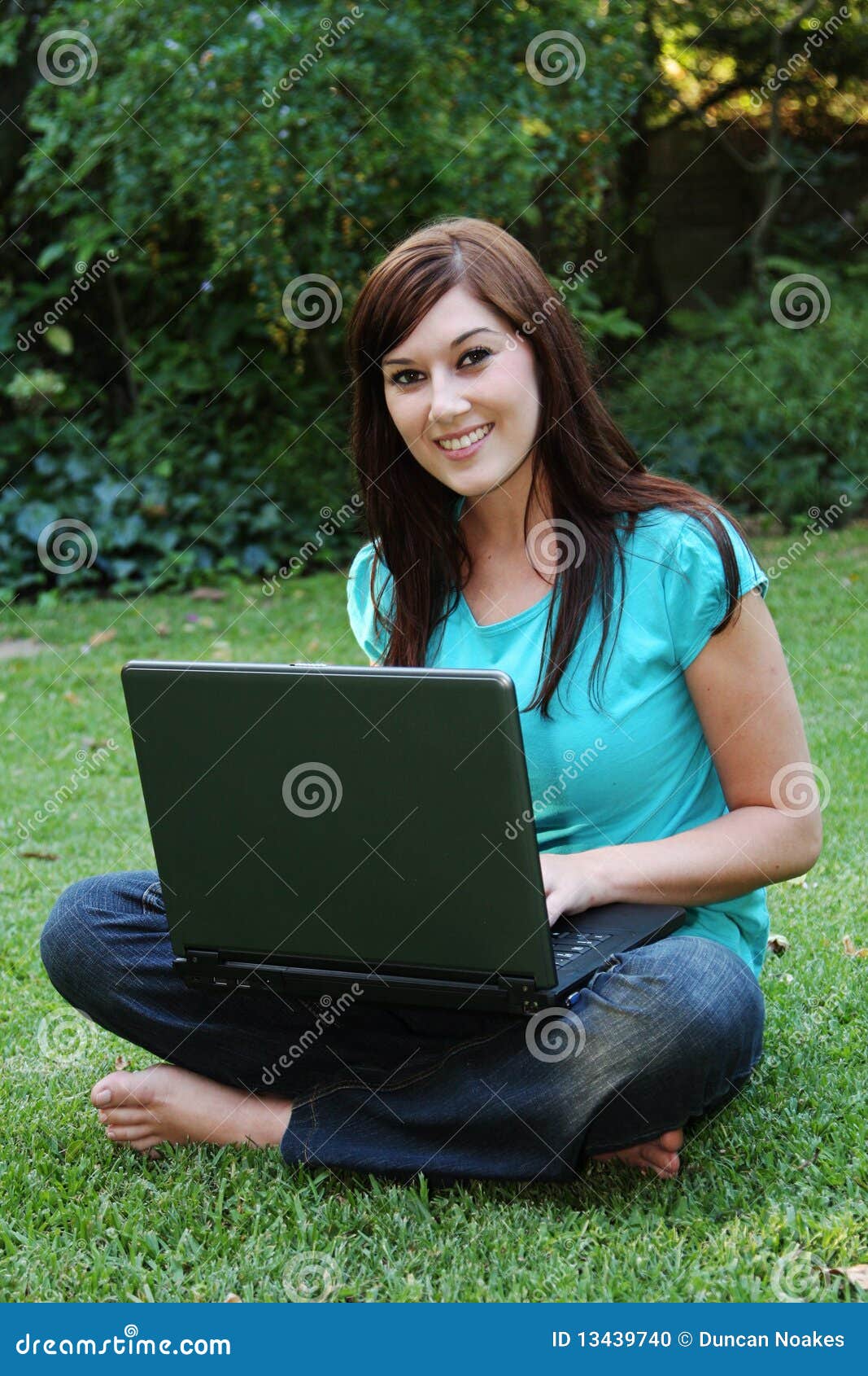 Pretty Lady with Laptop stock photo. Image of adult, brunette - 13439740
