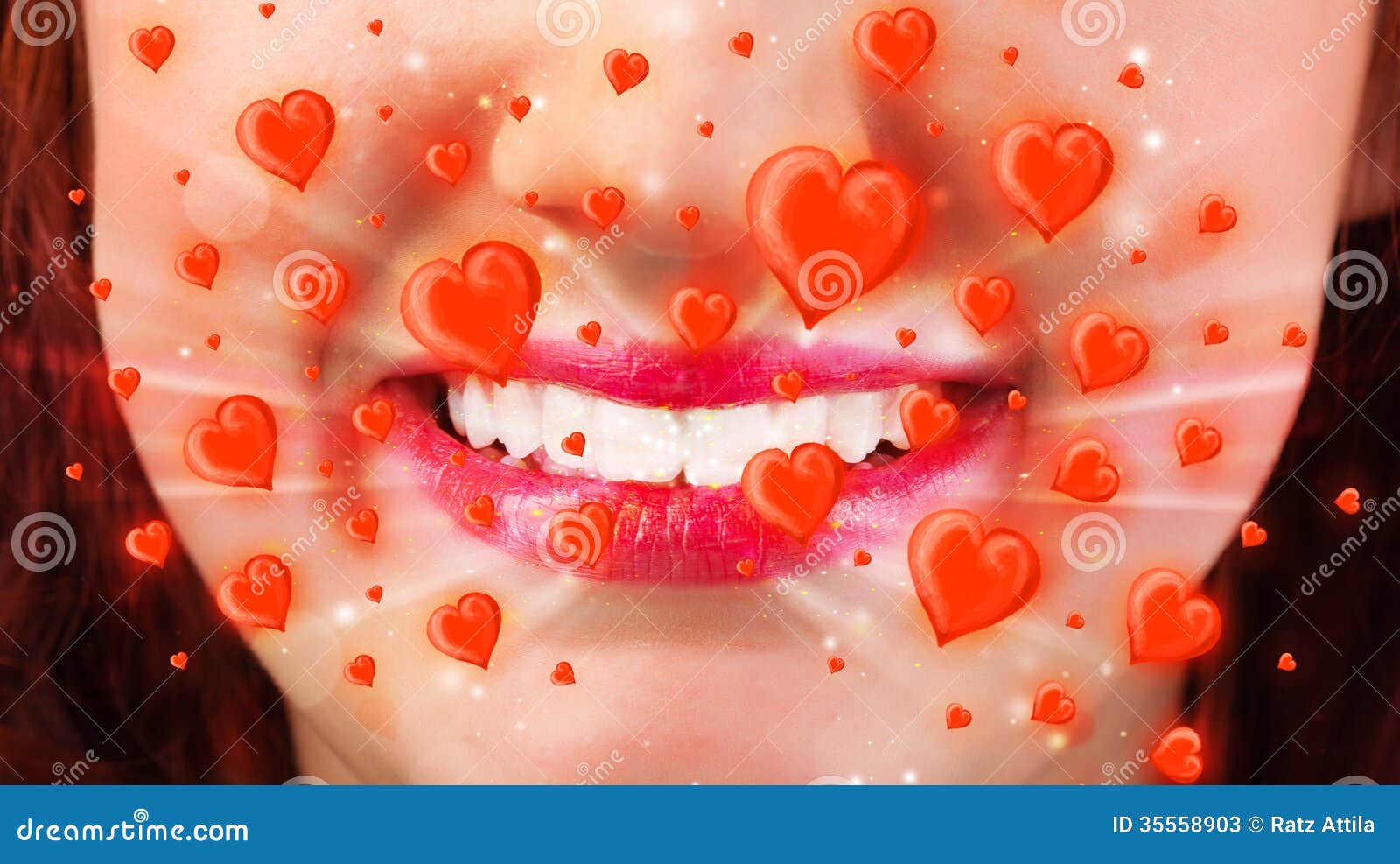 Pretty Lady Lips with Lovely Red Hearts Stock Image - Image of pretty ...