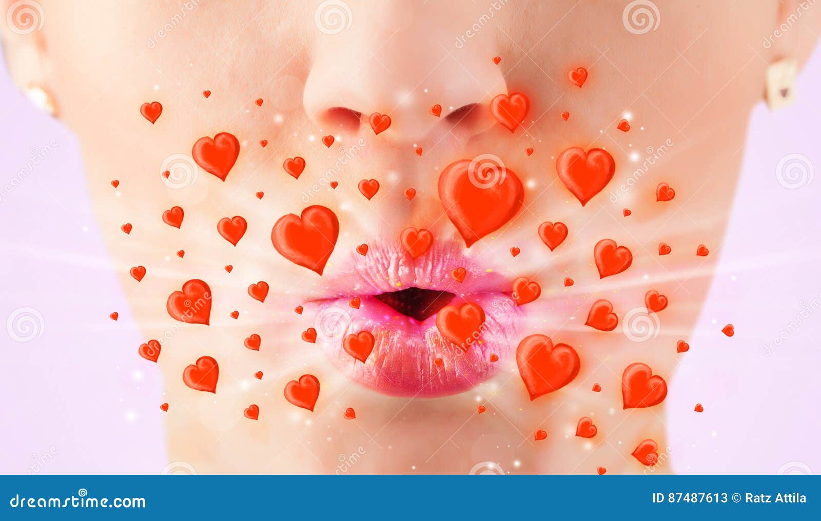 Pretty Lady Lips with Lovely Red Hearts Stock Image - Image of lipstick ...