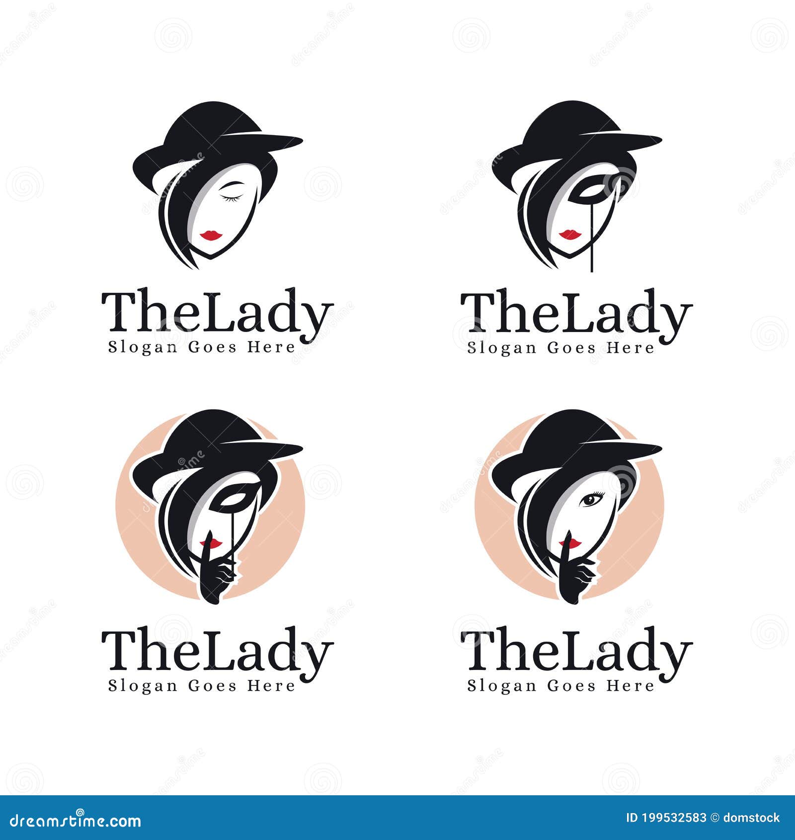 Pretty Lady Logo with Hat Icon Vector Illustration Set Stock Vector ...