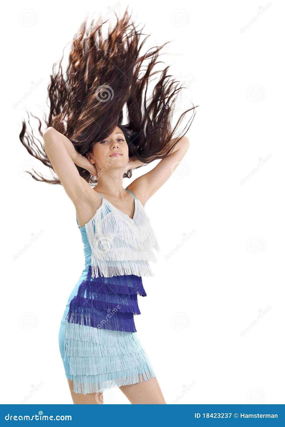 Pretty Lady with Long Hairs Flying Upwards Stock Image - Image of ...