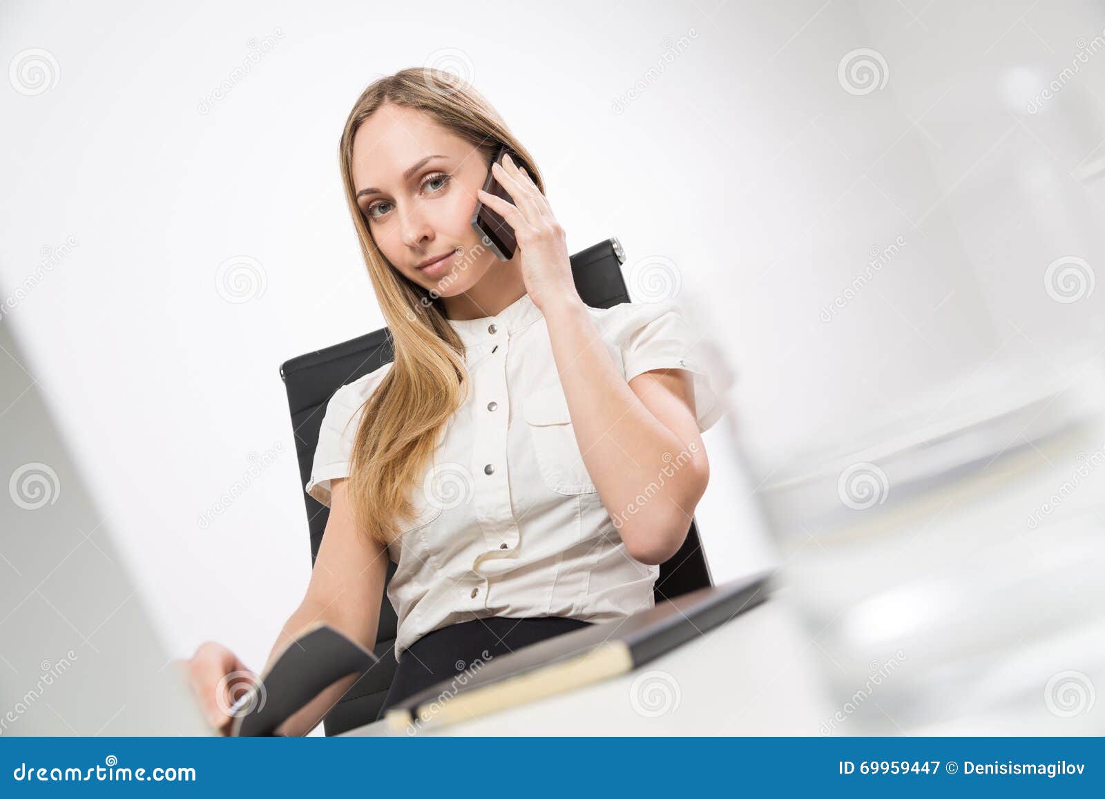 Pretty lady on phone stock image. Image of lady, copybook - 69959447