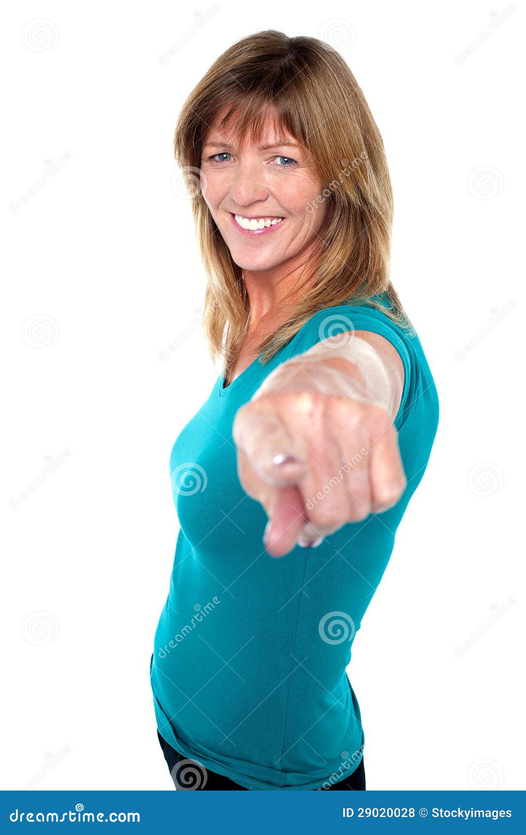 Pretty Lady Pointing Towards You Stock Photo - Image of aged, happy ...