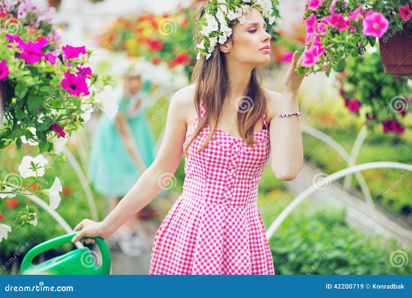 Pretty Lady Smelling the Flowers Stock Image - Image of fresh, lady ...