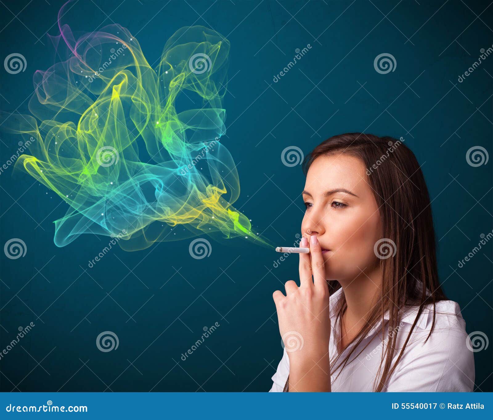 Pretty Lady Smoking Cigarette with Colorful Smoke Stock Image - Image ...