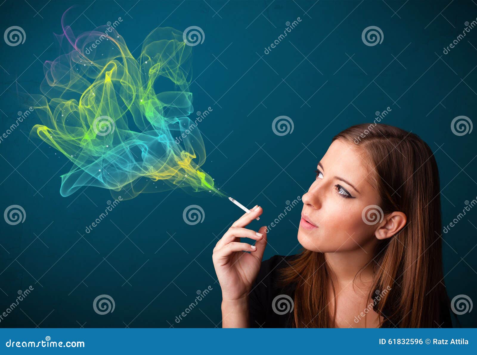 Pretty Lady Smoking Cigarette with Colorful Smoke Stock Photo - Image ...