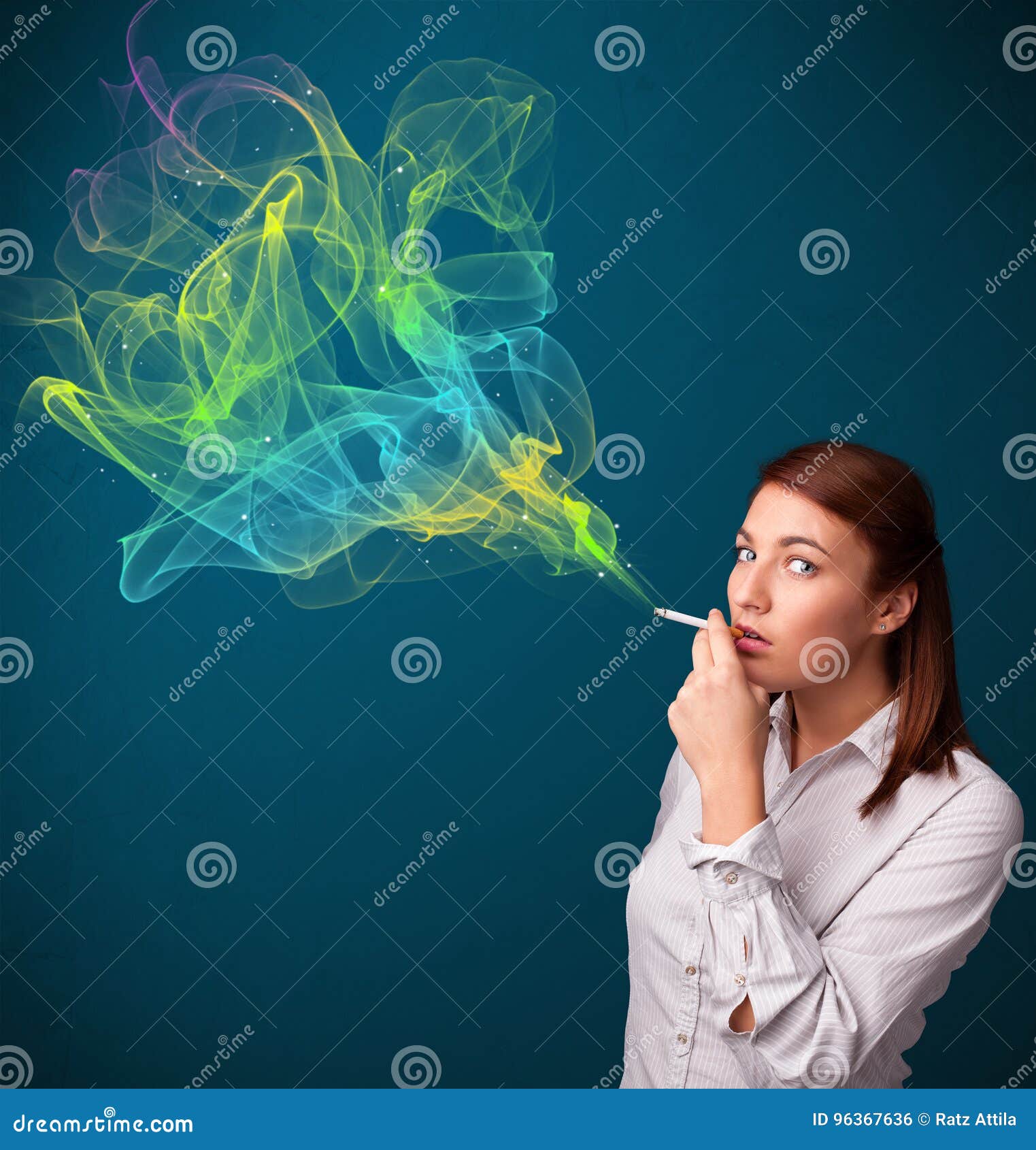 Pretty Lady Smoking Cigarette with Colorful Smoke Stock Photo - Image ...