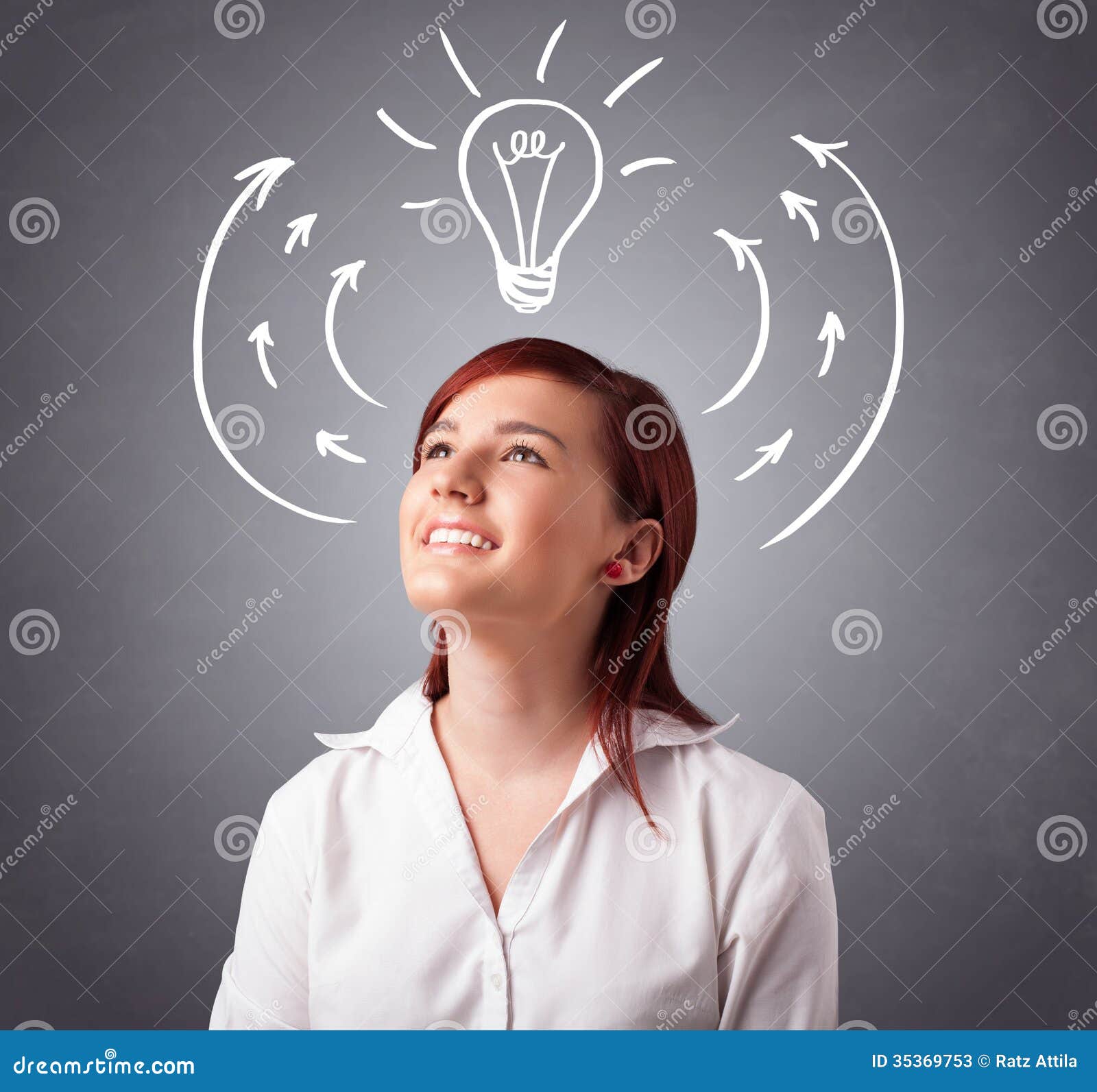 Person Thinking With Light Bulb