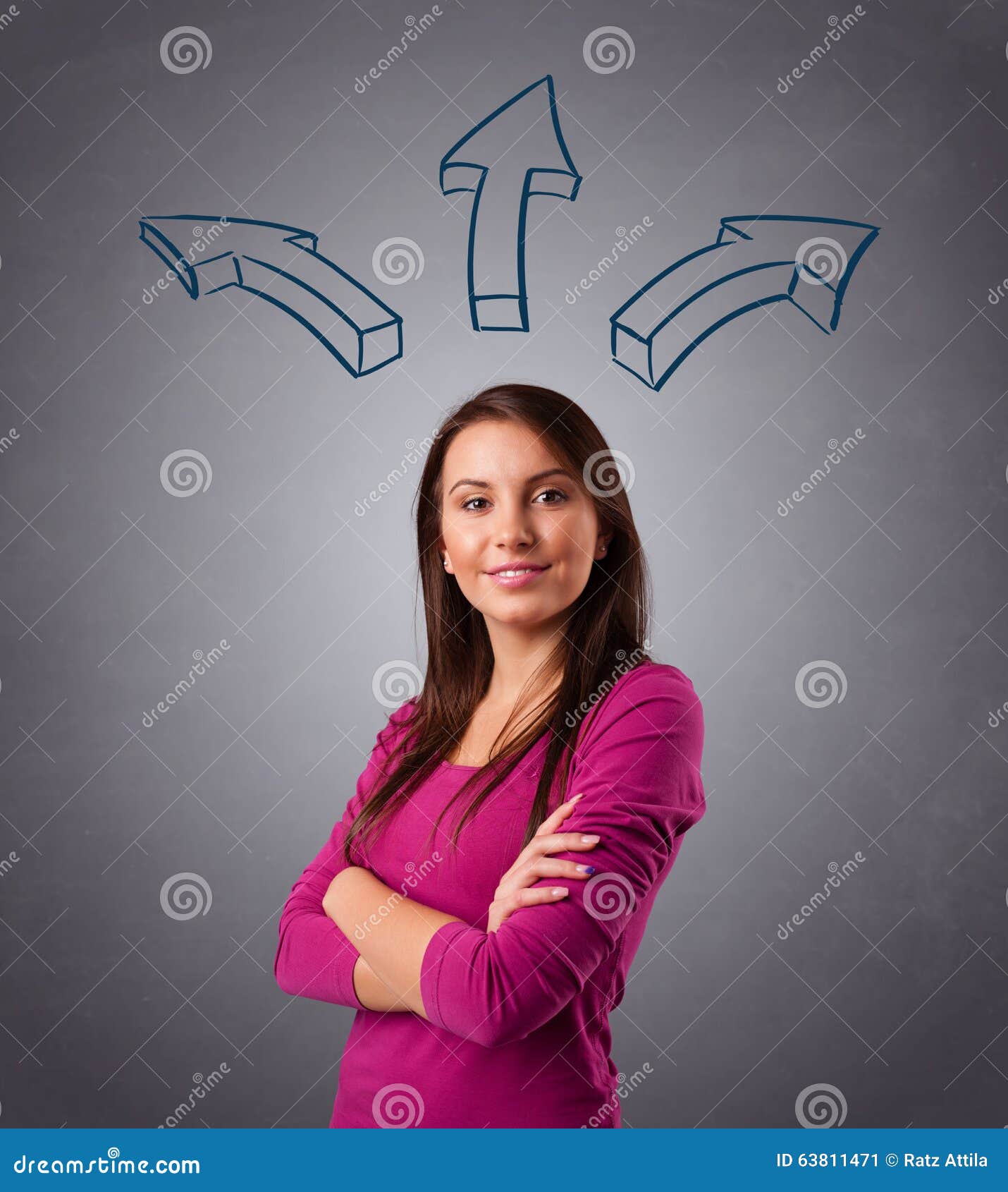 Pretty Lady Thinking with Arrows Overhead Stock Image - Image of ...