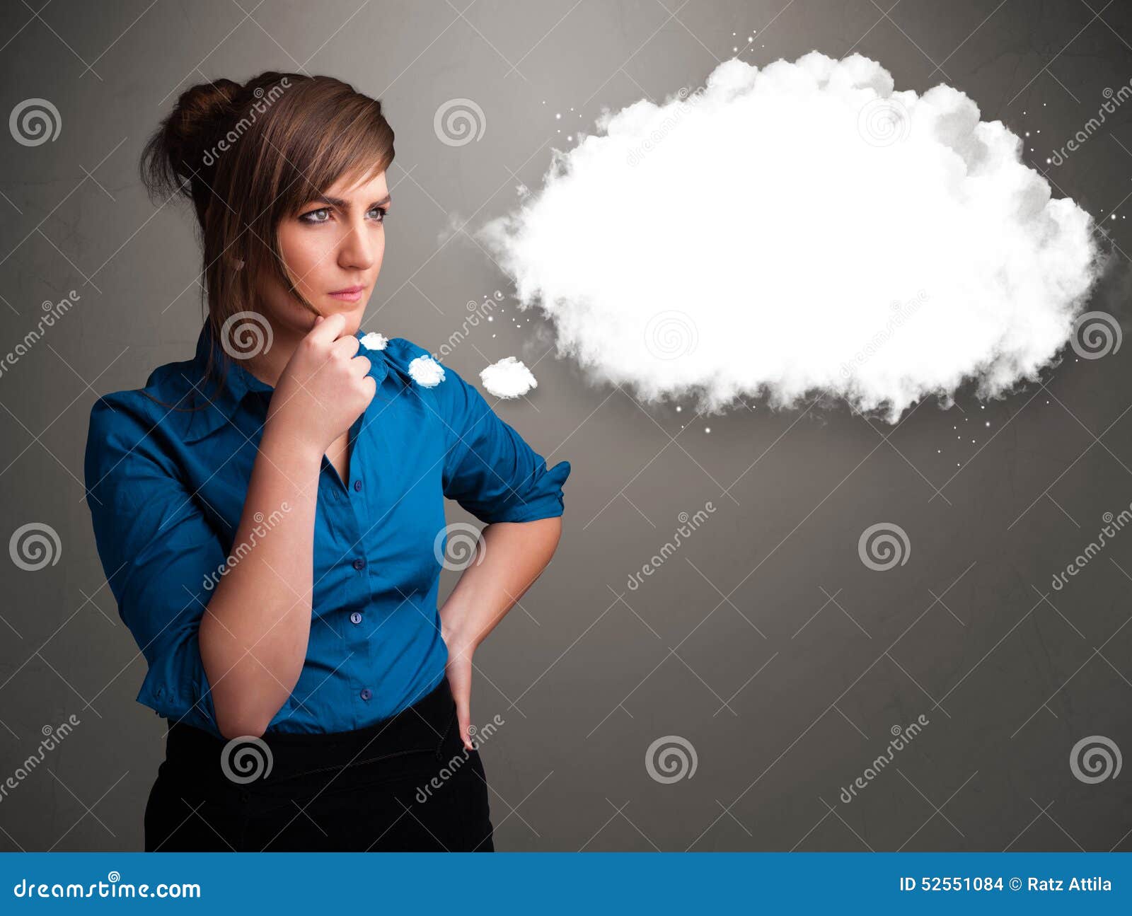 Pretty Lady Thinking about Cloud Speech or Thought Bubble with C Stock ...