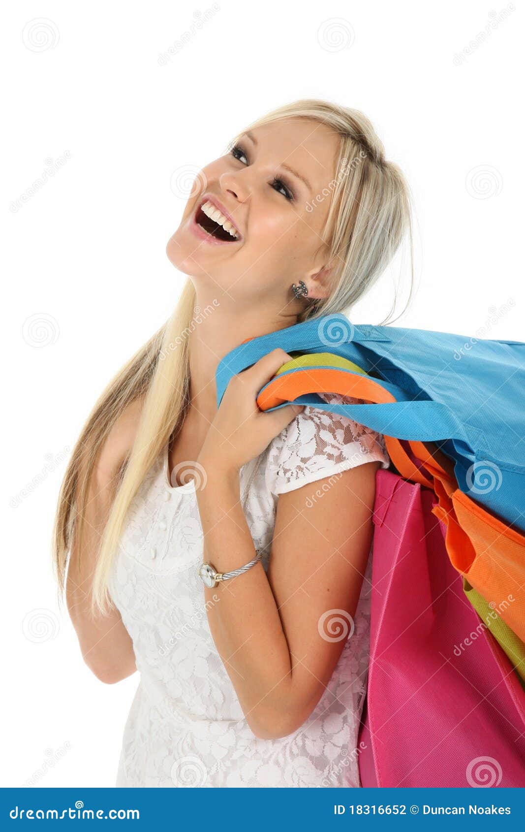 Pretty Laughing Blonde Shopper Stock Photo - Image of colorful, blonde ...