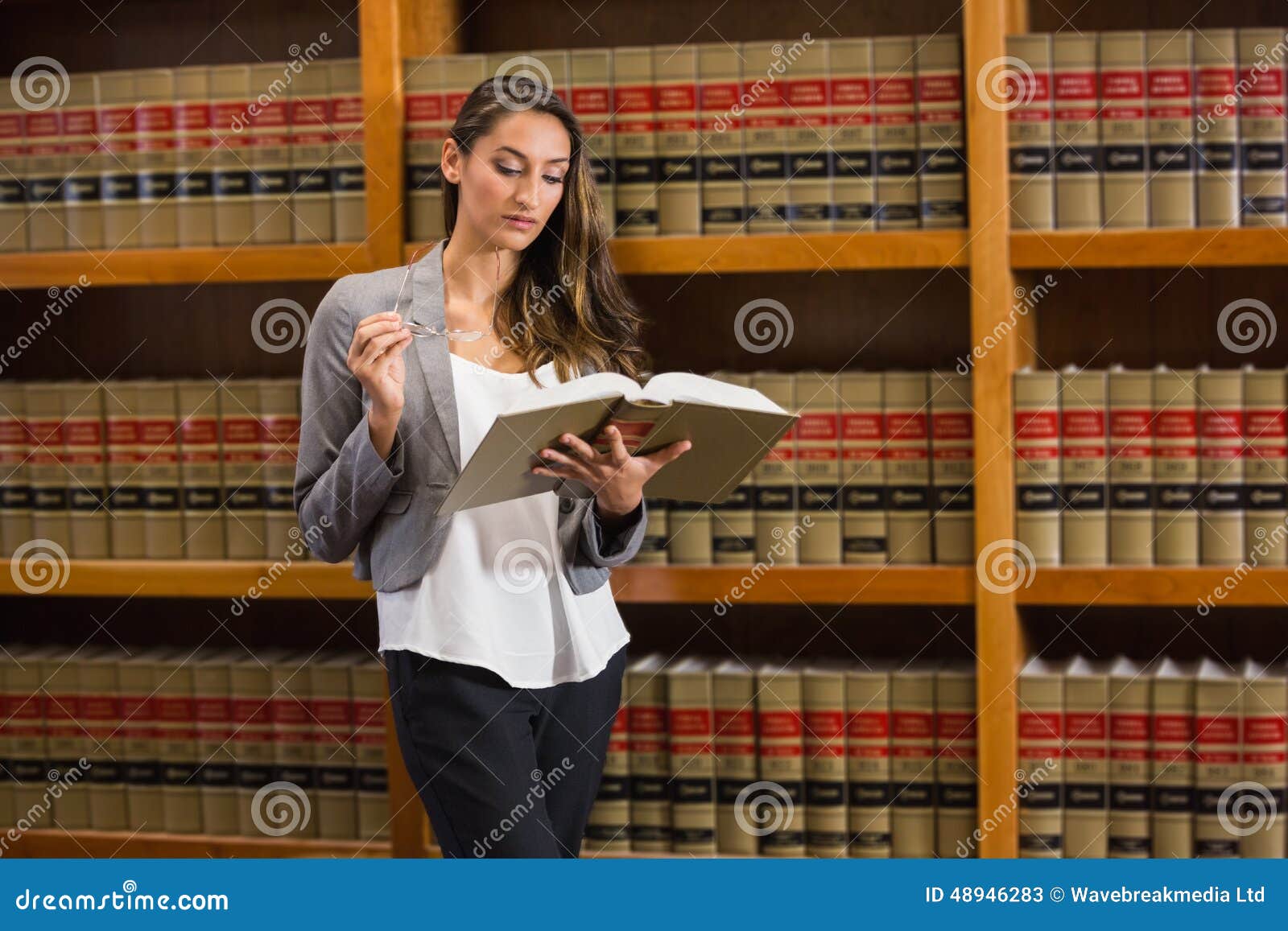 Pretty Lawyer Reading in the Law Library Stock Image - Image of book ...