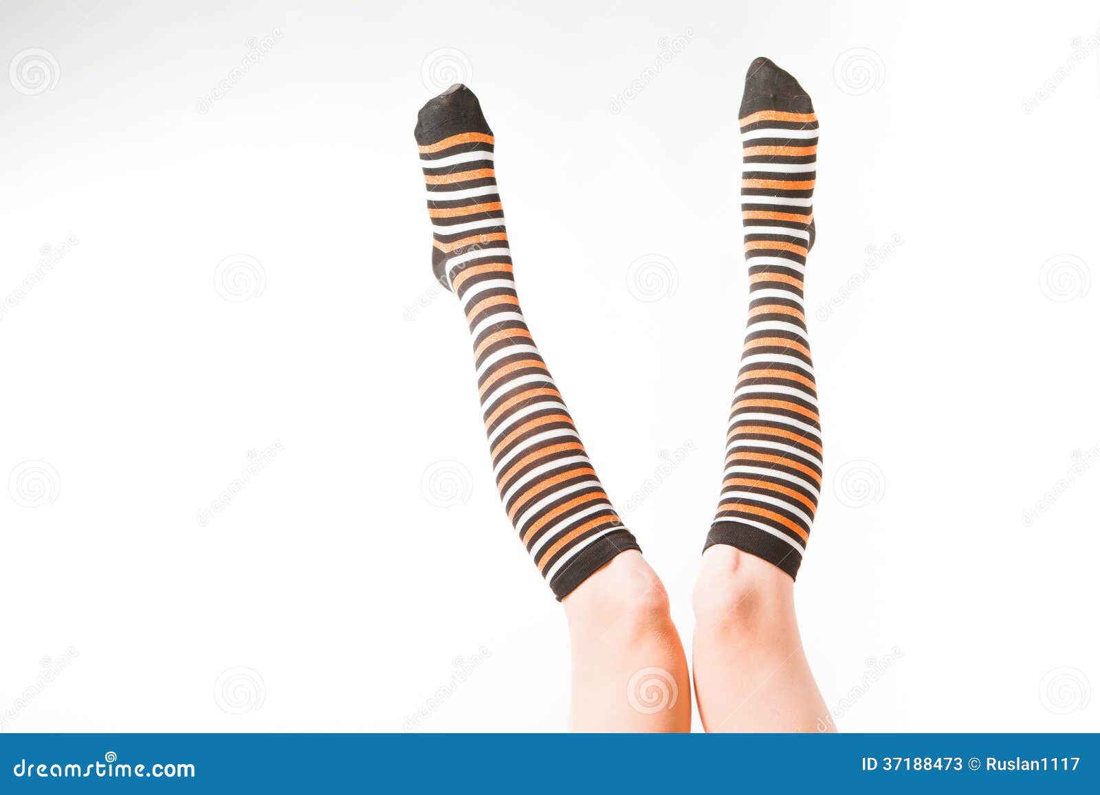 Pretty Legs in a Long Multi-colored Socks Stock Image - Image of color ...
