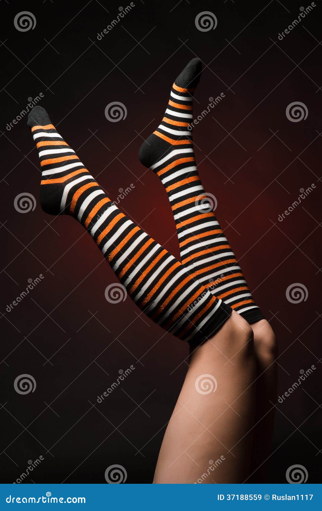 Pretty Legs in a Long Multi-colored Socks Stock Image - Image of ...