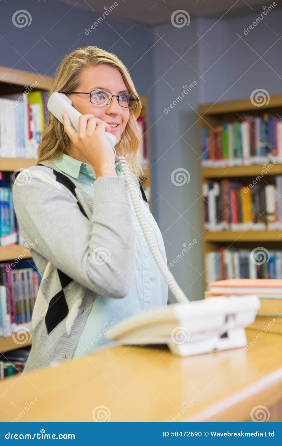 Pretty Librarian Working In The Library Stock Photography ...