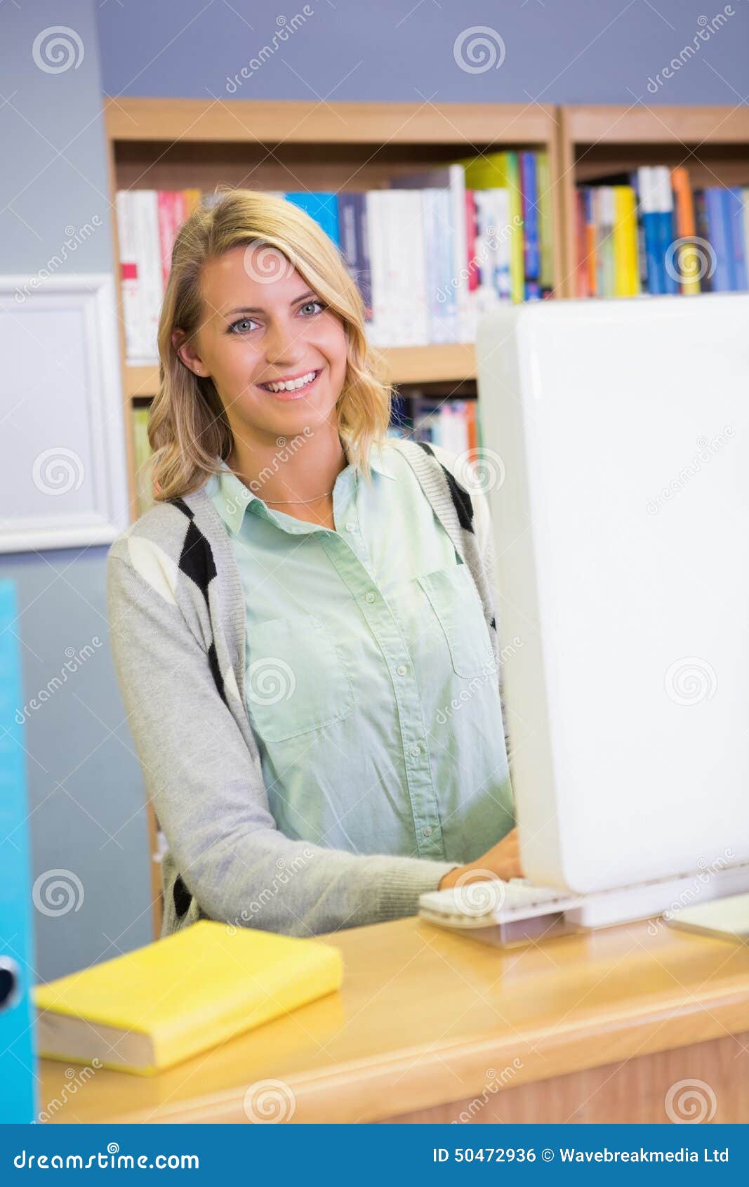 Pretty Librarian Working In The Library Stock Photography ...