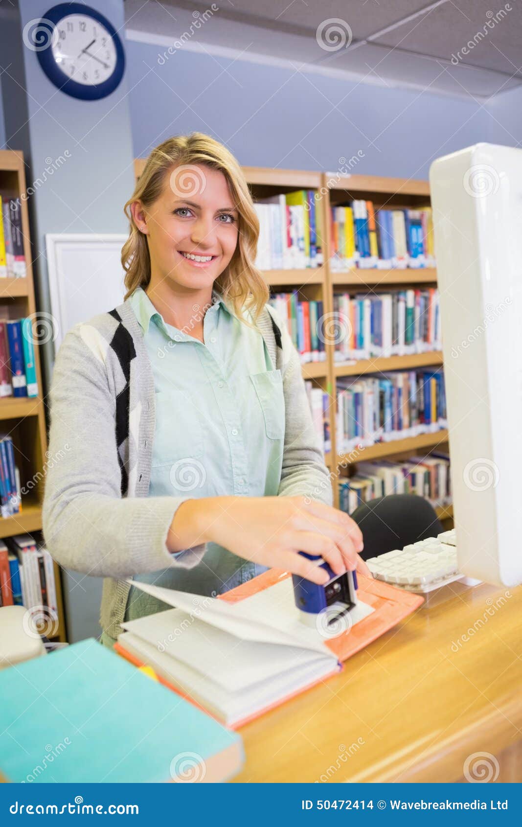 Pretty Librarian Working In The Library Stock Photography ...
