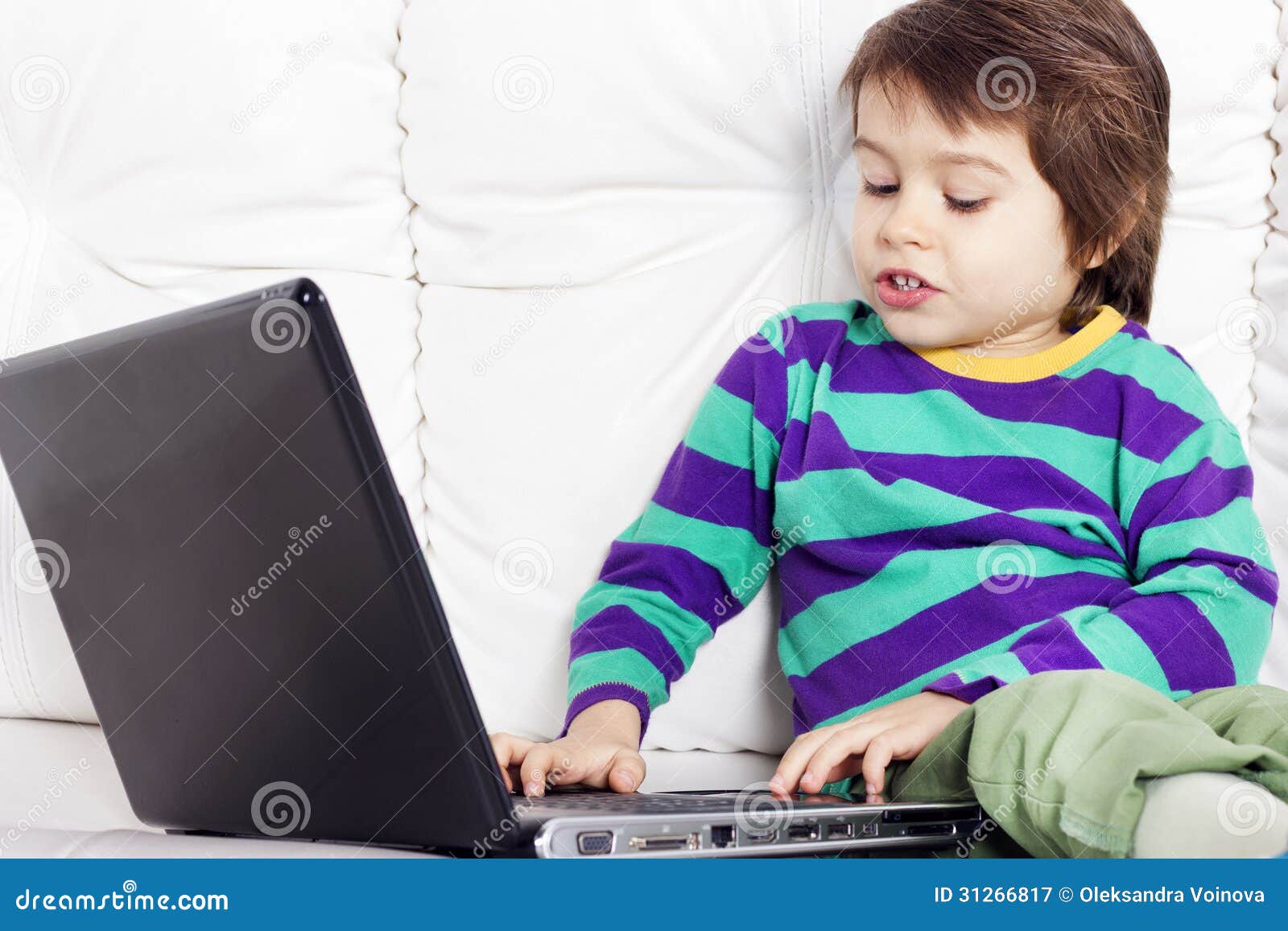 Pretty Little Boy Working on Computer Stock Image - Image of white ...