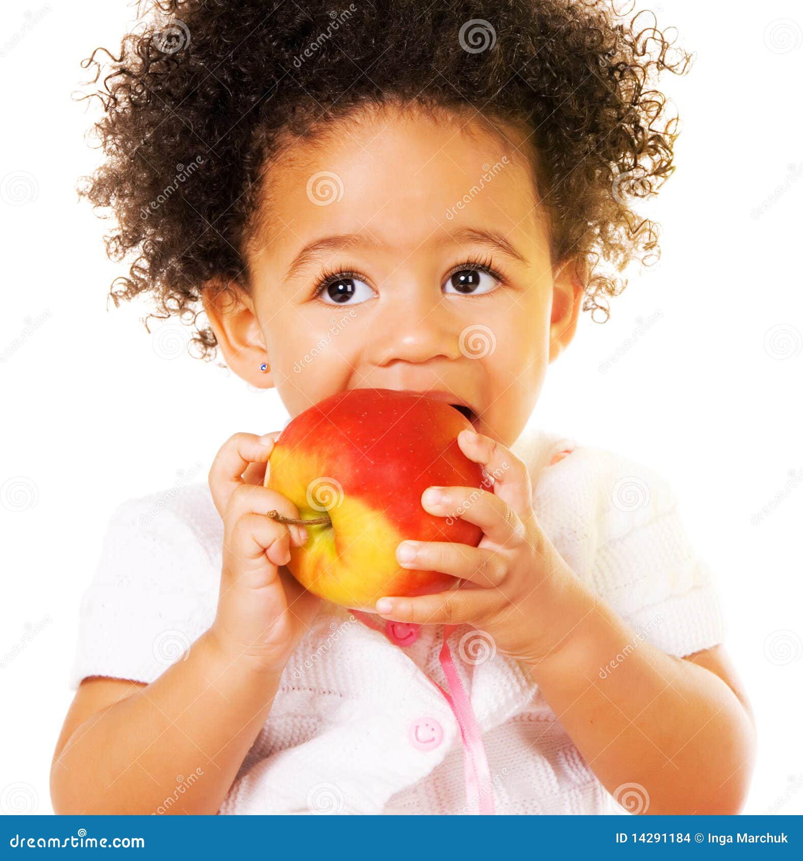 Pretty Little Girl Biting an Apple Stock Photo - Image of hand, infant ...