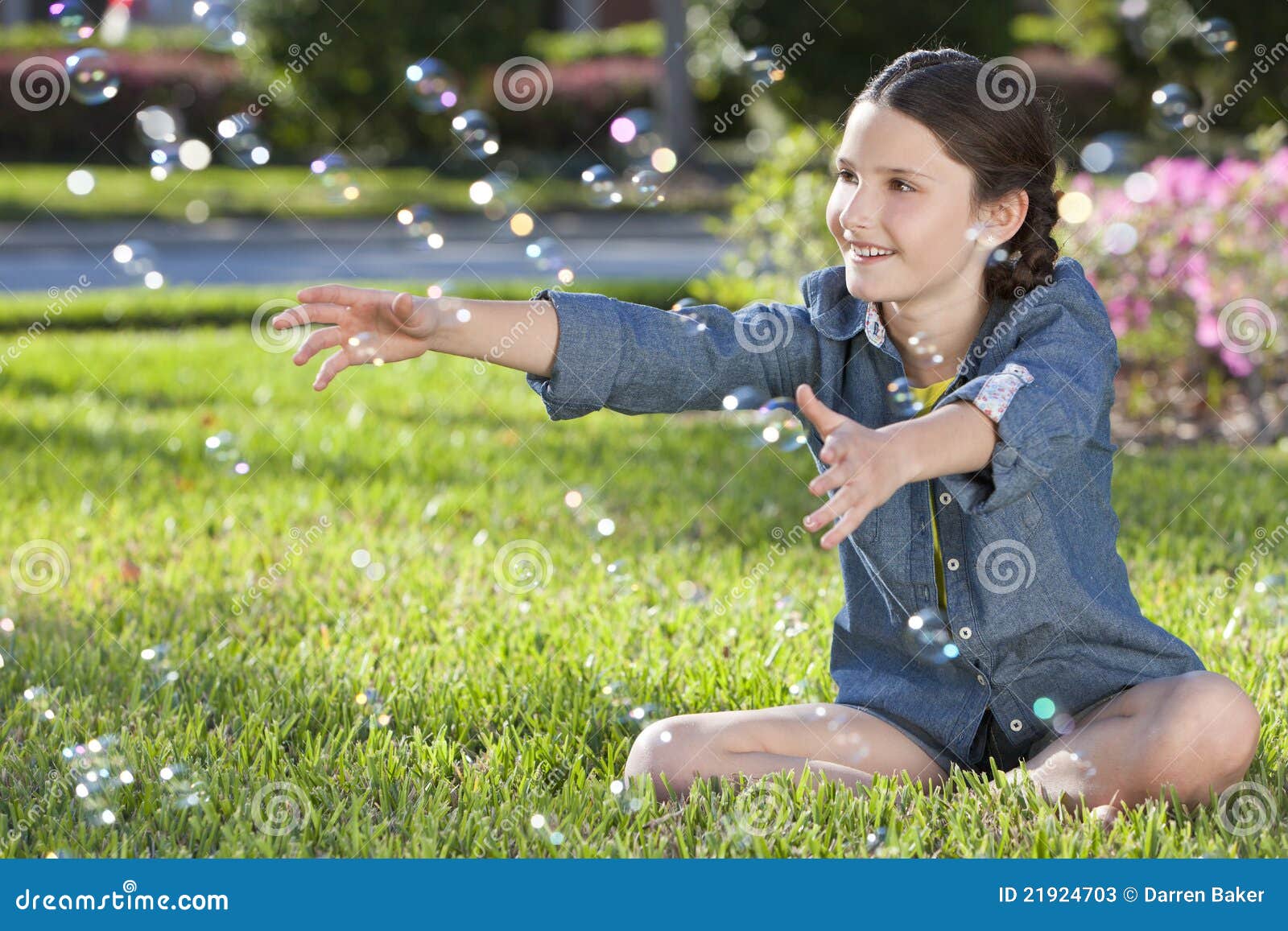 Pretty Little Girl Child Playing & Blowing Bubbles Stock Image - Image ...