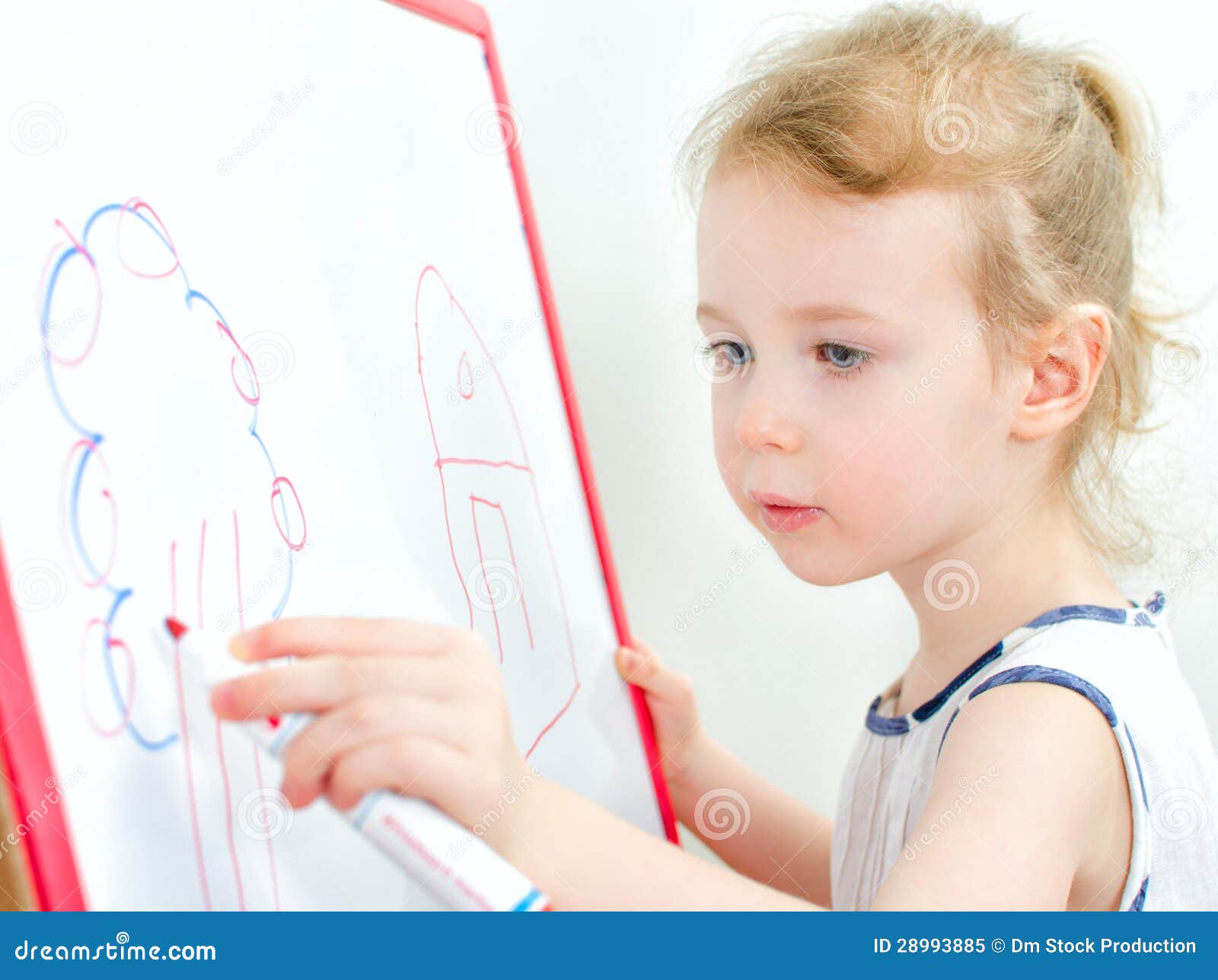 Pretty little girl drawing stock image. Image of board - 28993885