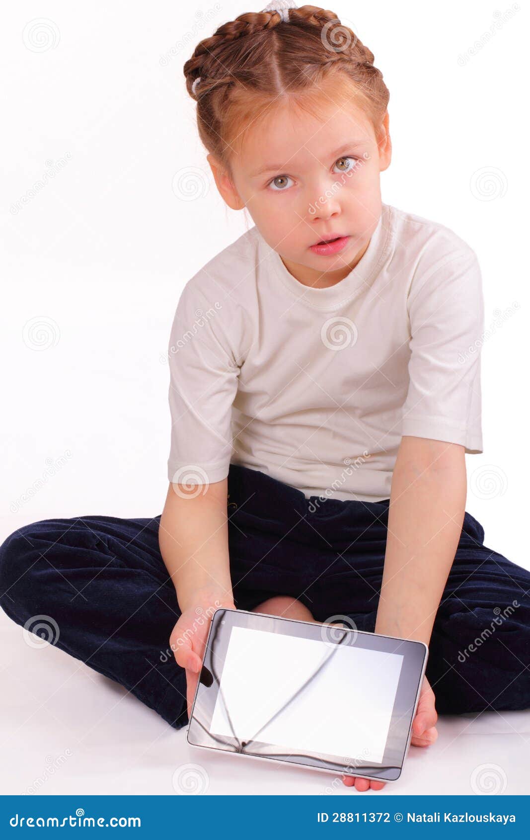Pretty Little Girl with Ipad Stock Photo - Image of cute, emotion: 28811372