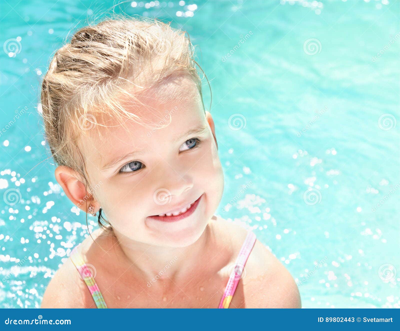 Pretty Little Girl in Swimming Pool Stock Image - Image of smile ...