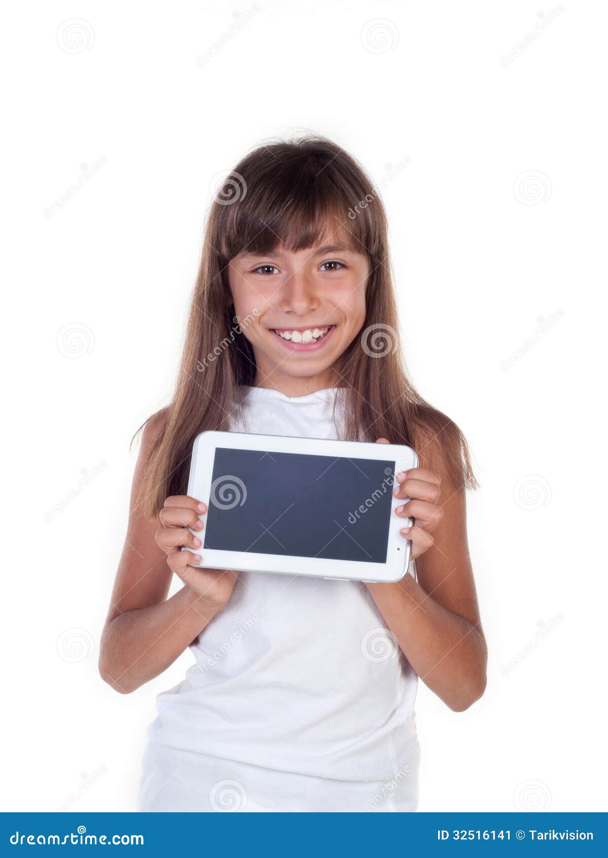 Pretty Little Girl with a Tablet PC Stock Image - Image of mobile, face ...