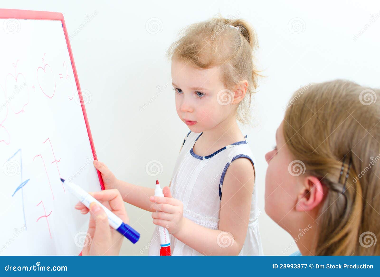 Pretty Little Girl with Teacher Stock Image - Image of desk, inside ...
