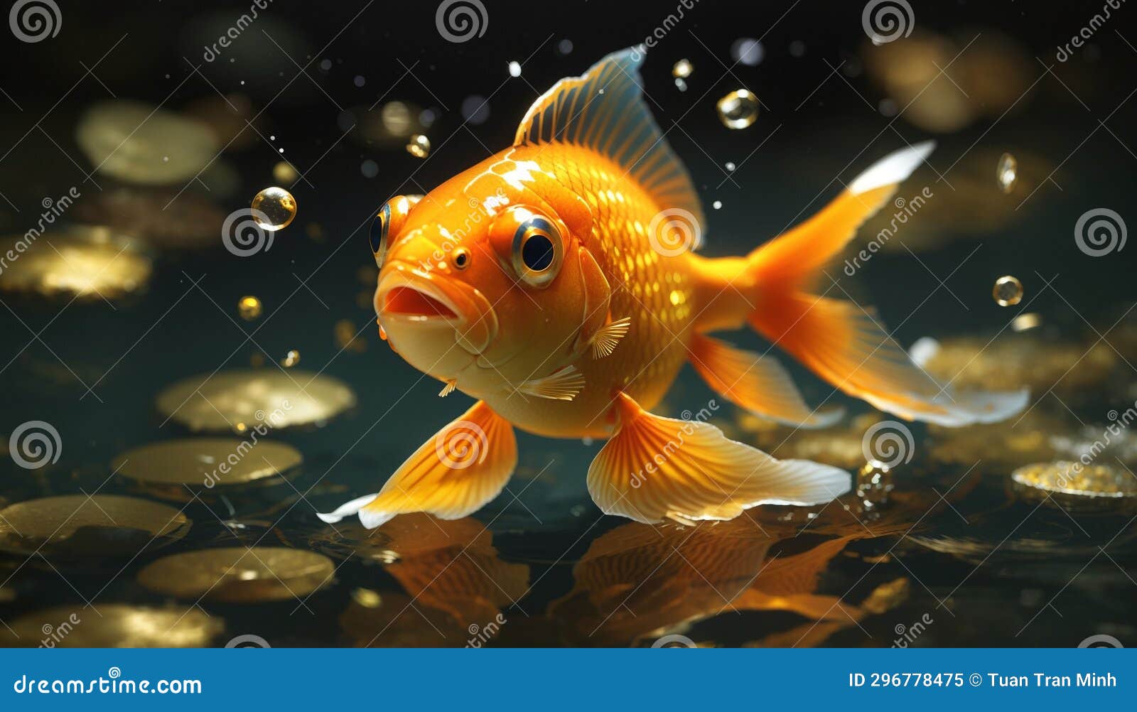 Gold fish water stock illustration. Illustration of flower - 296778475