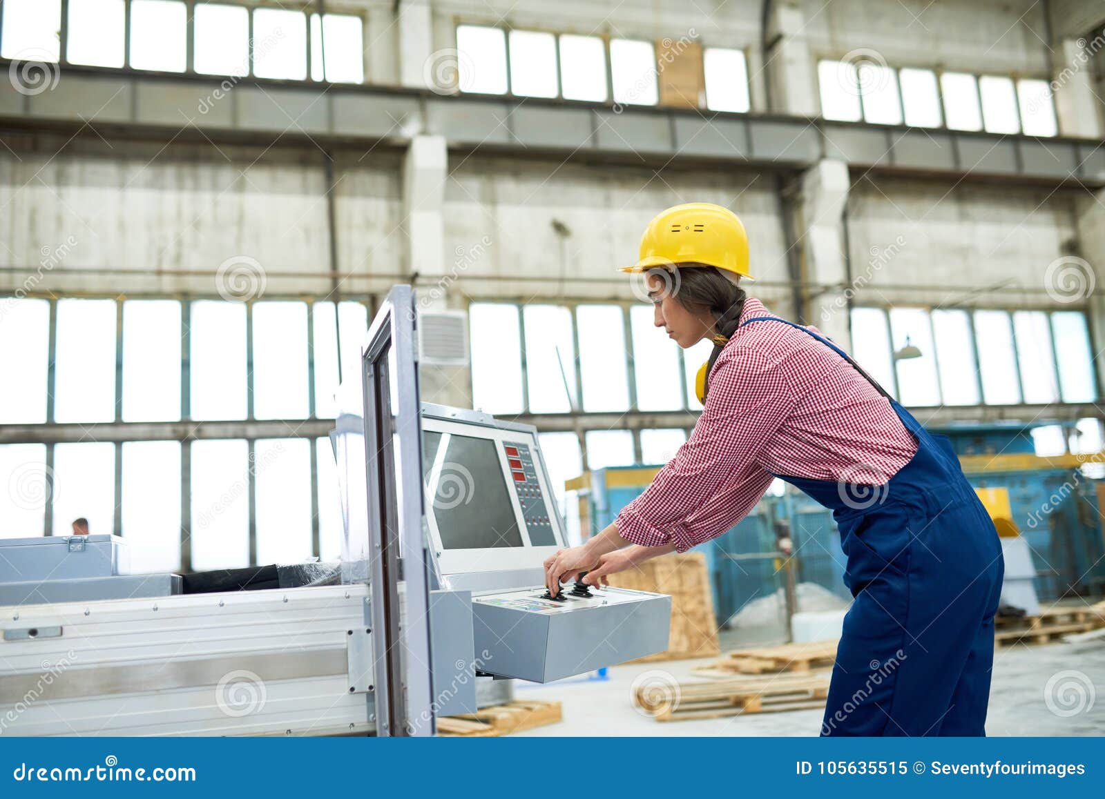 Pretty Machine Operator Focused on Work Stock Image - Image of machine ...