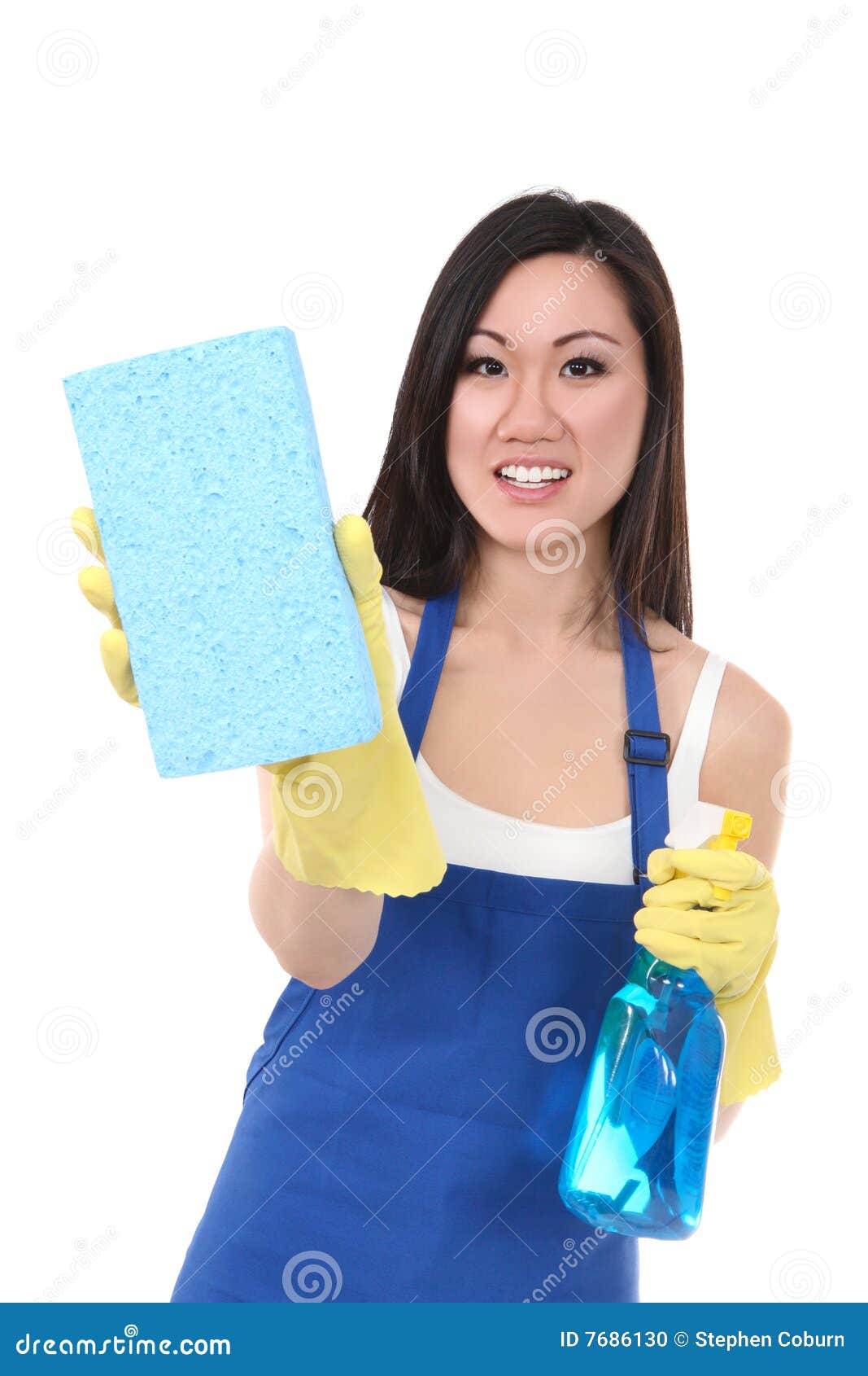Pretty Maid Washing with Sponge Stock Photo - Image of ethnic, girl ...