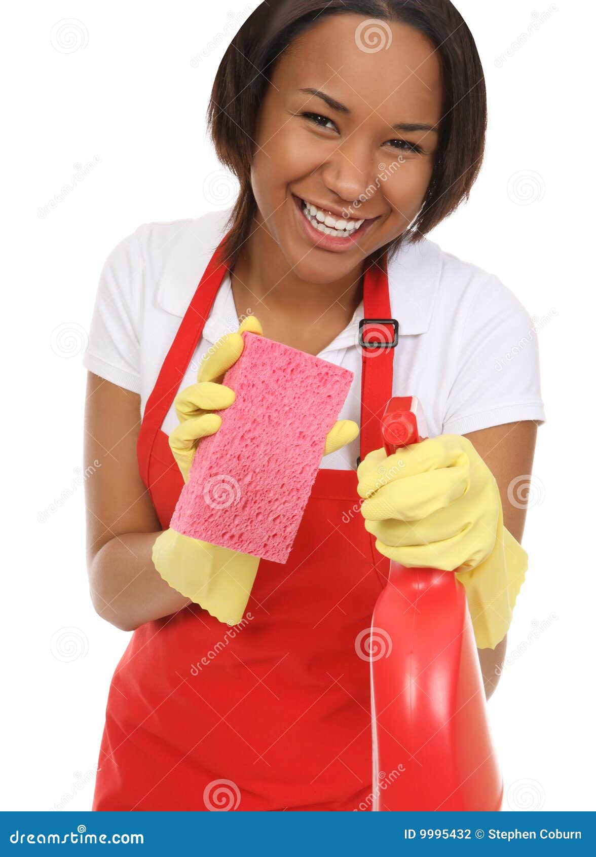 Pretty Maid Washing with Sponge Stock Photo - Image of apron, scrubs ...
