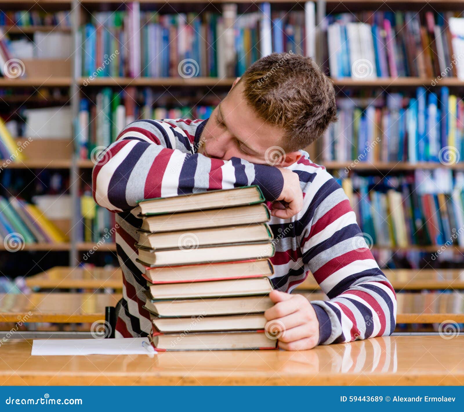 Pretty Male Student Sleep in Library Stock Image - Image of pretty ...